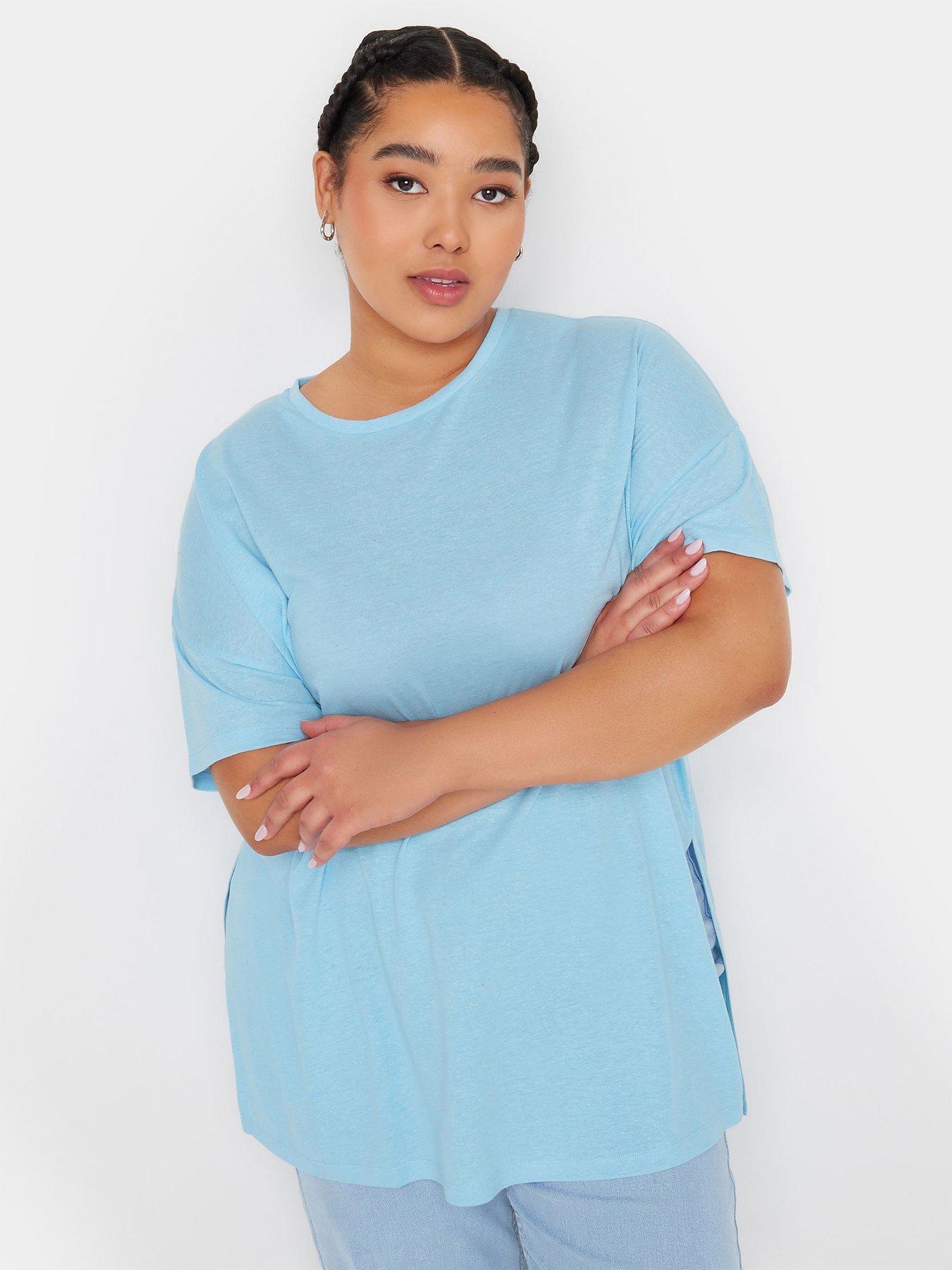 Yours Curve Oversize Side Split T-shirt - Blue | Very