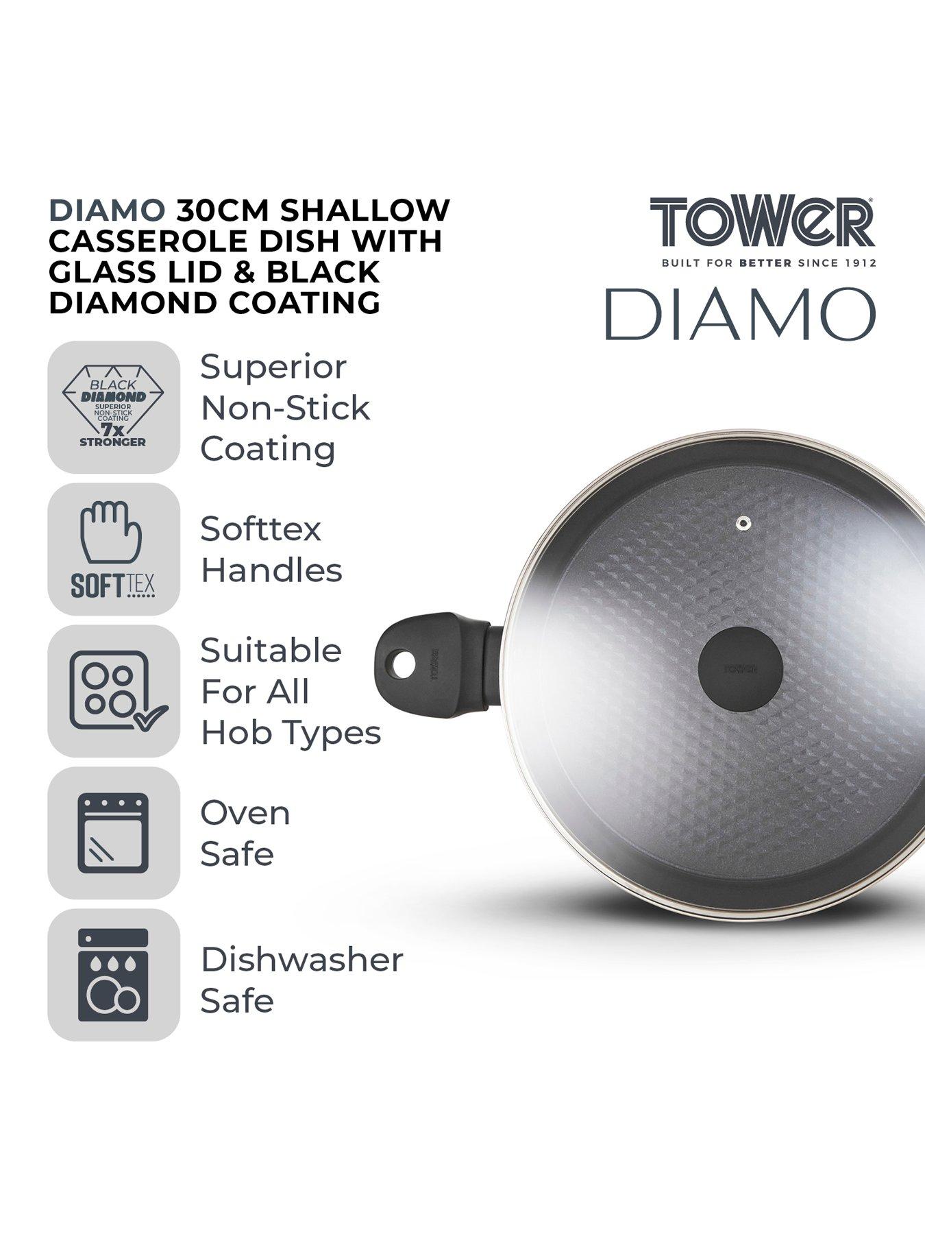 Tower Diamo 30 cm Shallow Casserole with Glass Lid | Very
