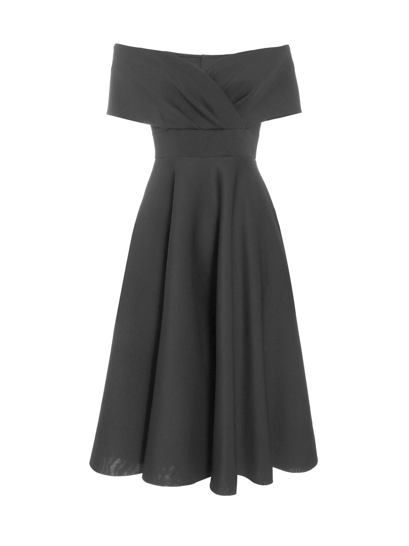 Quiz Bardot Skater Midi Dress - Black | Very
