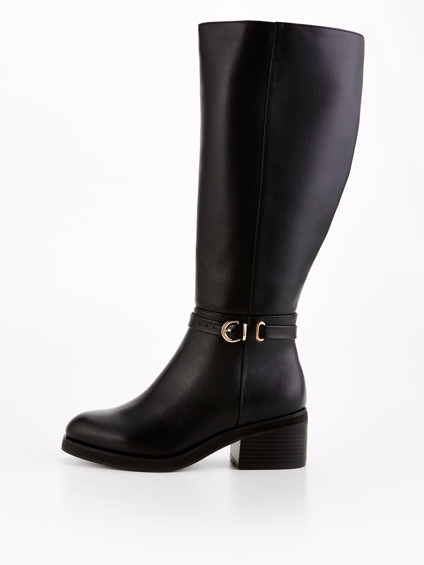 V by Very Comfort Wide Fit Knee High Comfort Boot With Elastic Back Black Very