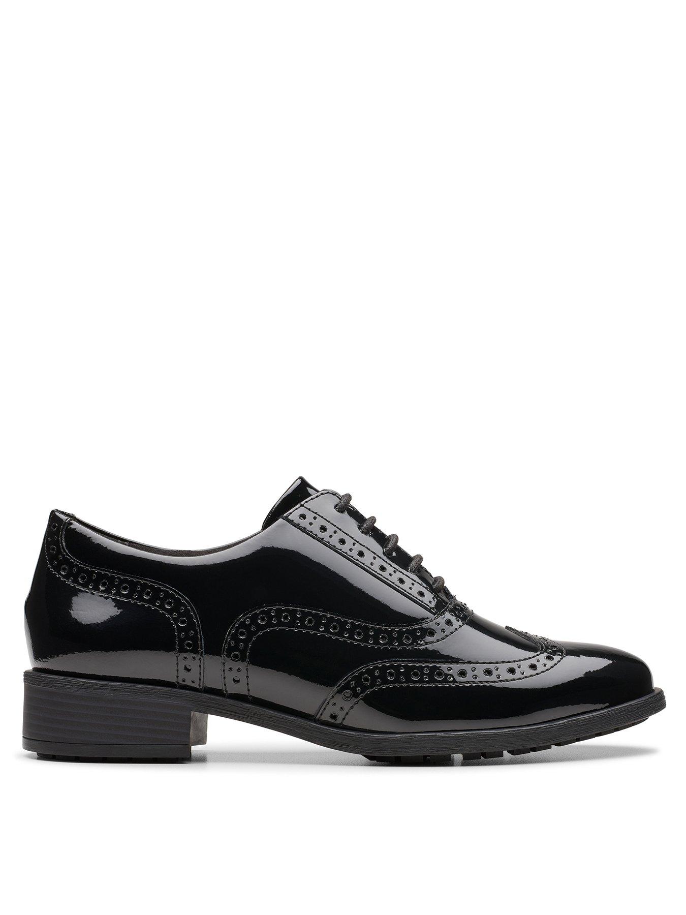 Clarks Havisham Oak Patent Wide Fit Brogue - Black | Very