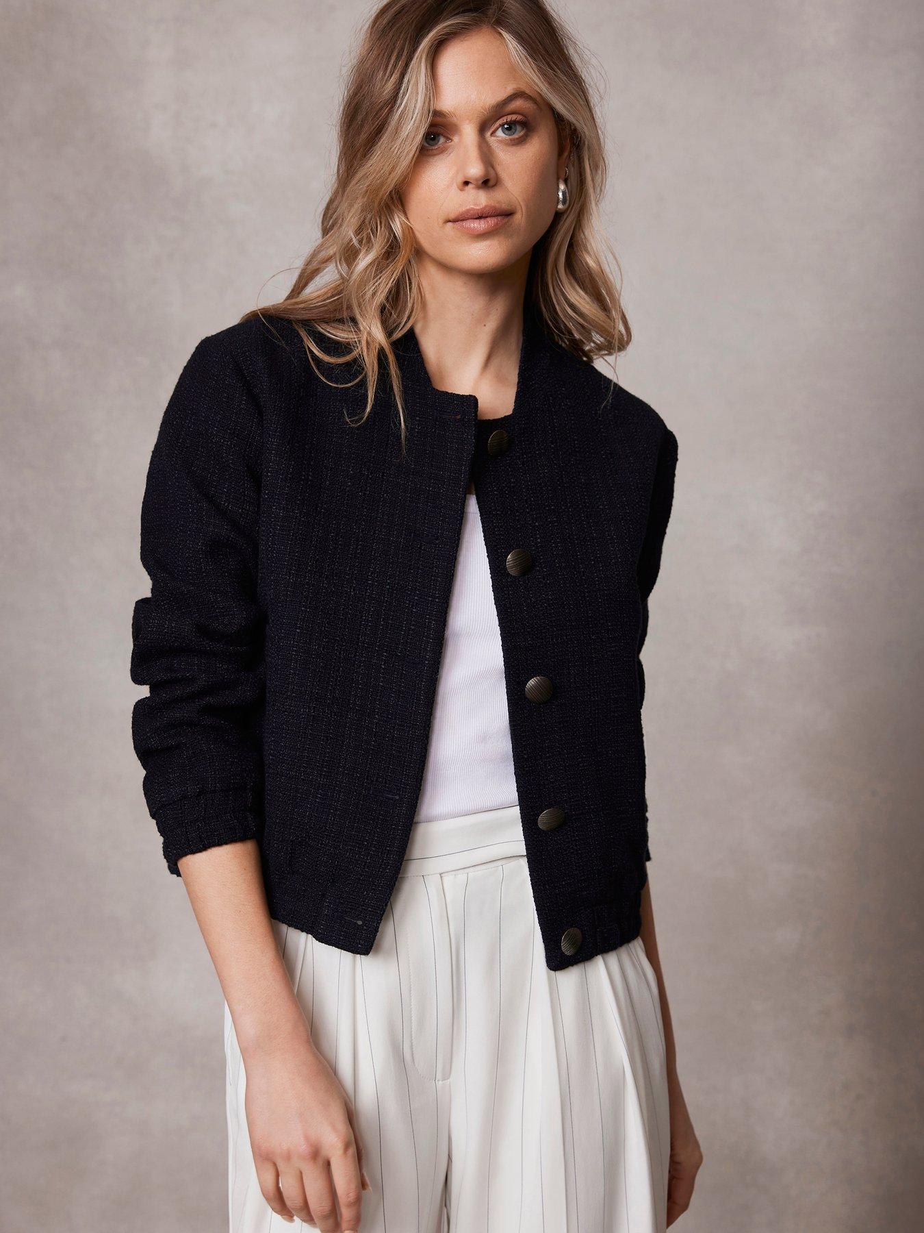 Mint Velvet Navy Boucle Cropped Jacket | Very