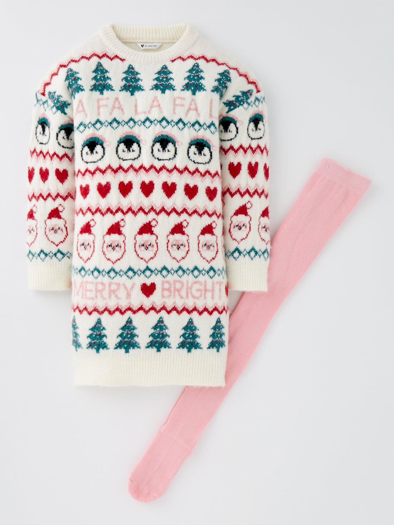 Mini V by Very Mini V by VeryGirls Knited Fairisle Dress And Tight Set ...