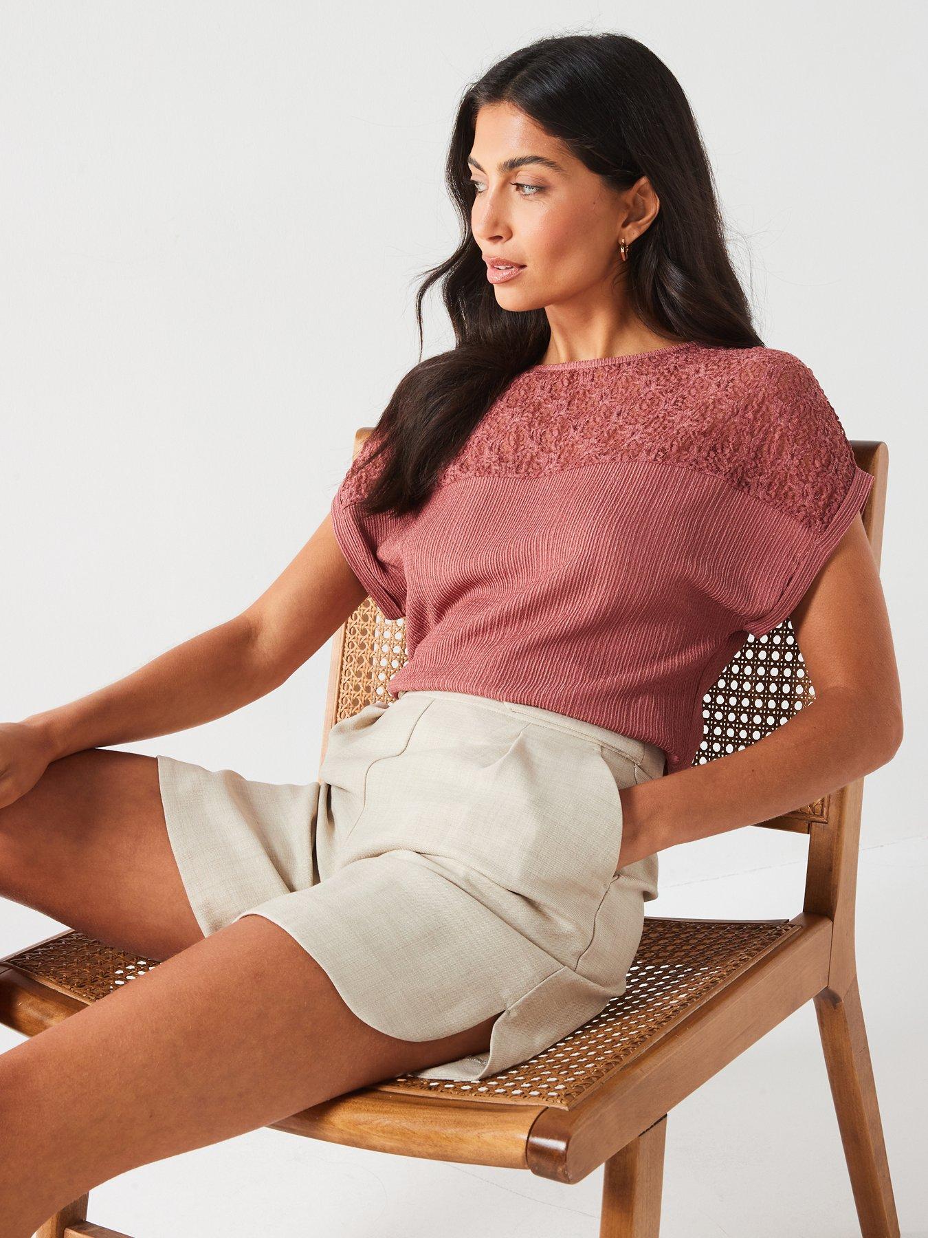 V by Very Lace Panel Top - Rose Pink | Very