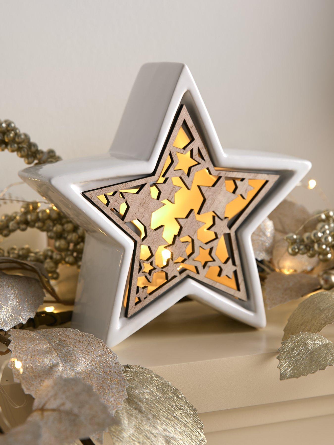 Festive 16 cm Light Up Ceramic Star Christmas Decoration | Very