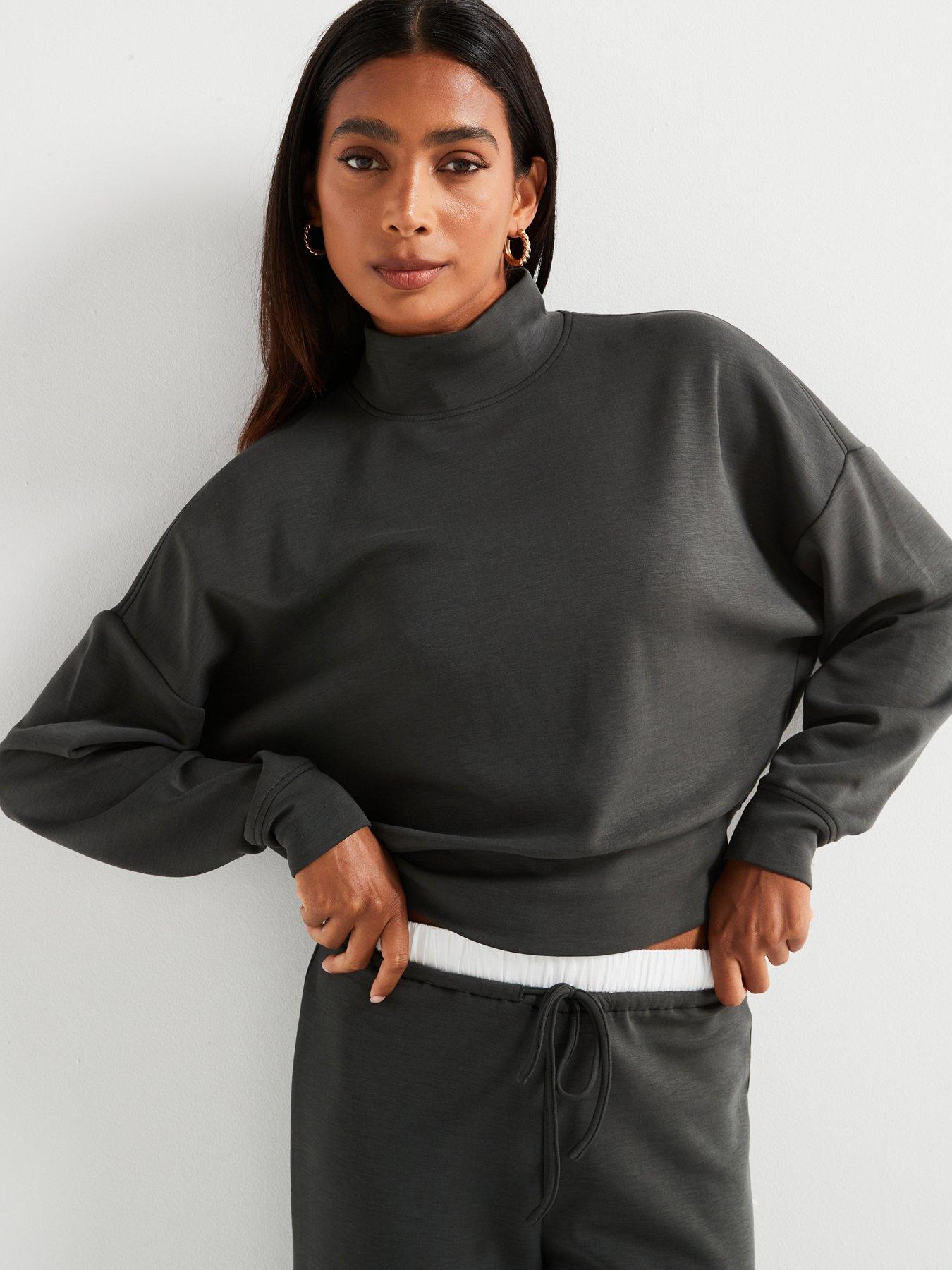 V by Very Premium Modal High Neck Oversized Top - Charcoal | Very