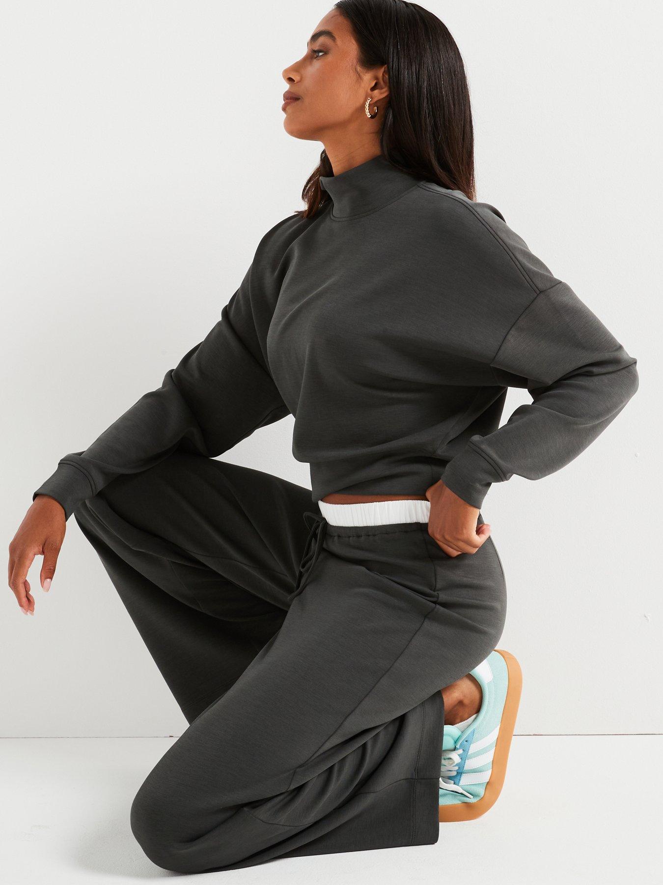 V by Very Premium Modal High Neck Oversized Top - Charcoal | Very