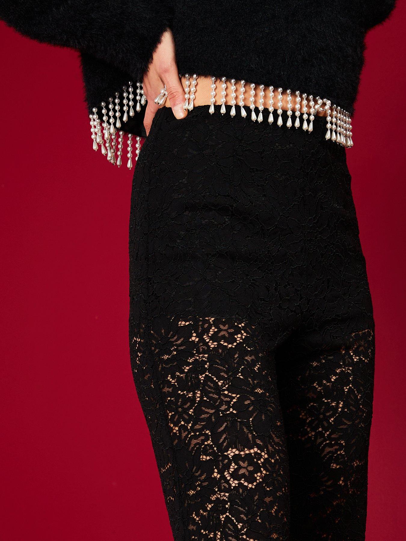 V by Very Lace Straight Leg Trousers - Black | Very