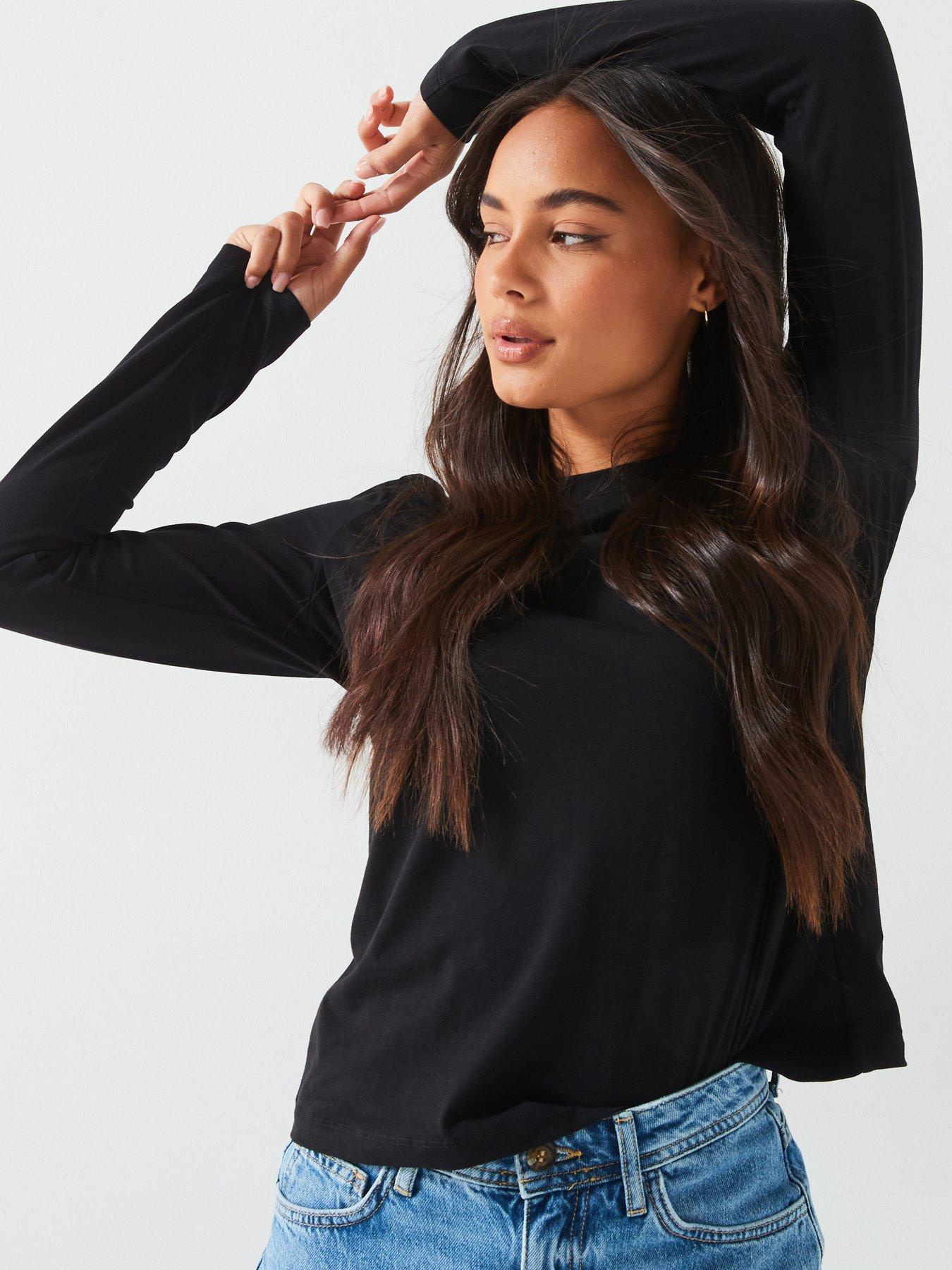 Everyday Essential Loose Fit Crew Neck Long Sleeve Top - Black | Very