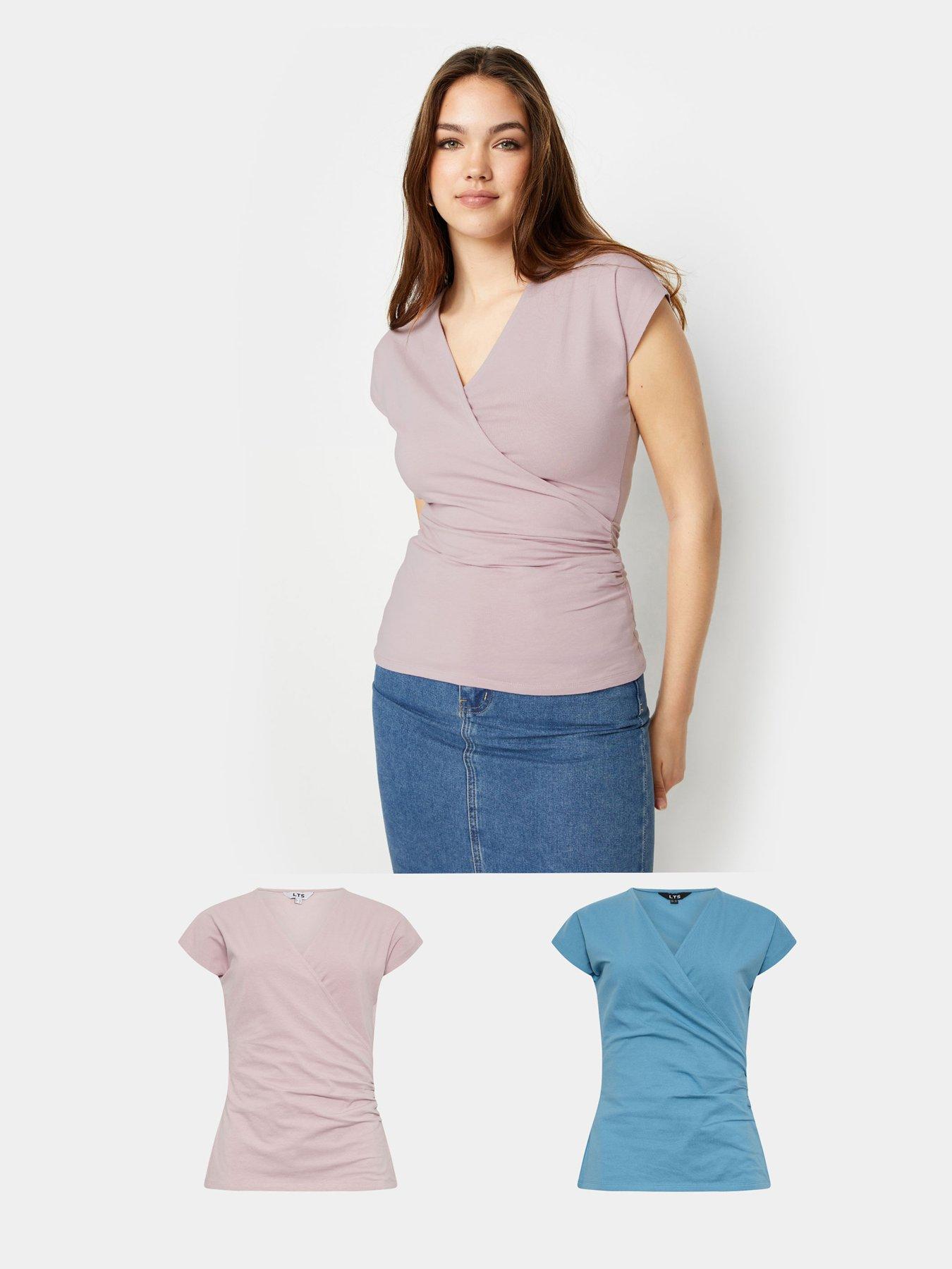 Long Tall Sally Tall 2 Pack Grown On Sleeve Wrap Top Denim/pink | Very