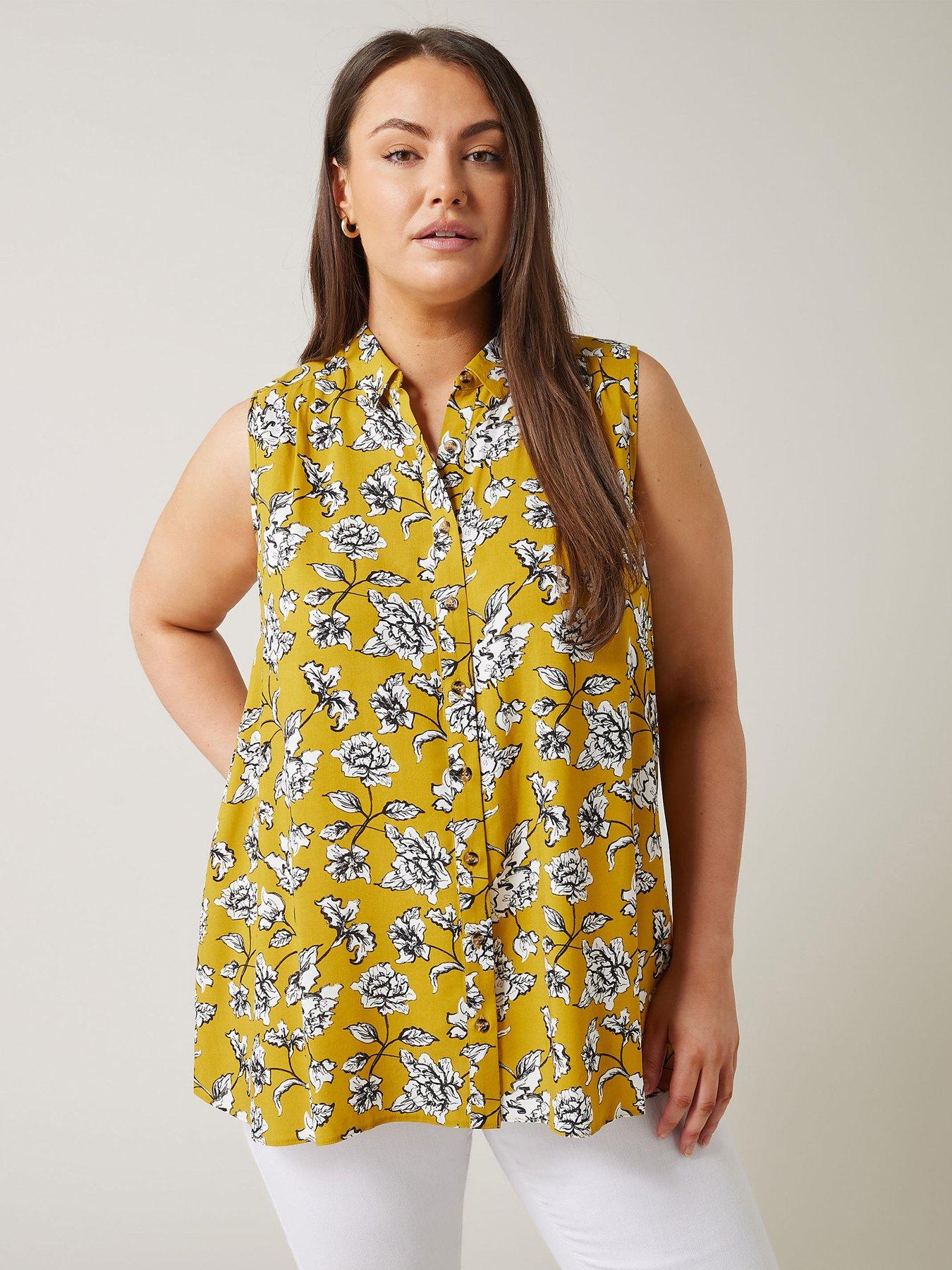 Evans Button Through Sleeveless Blouse - Yellow | Very