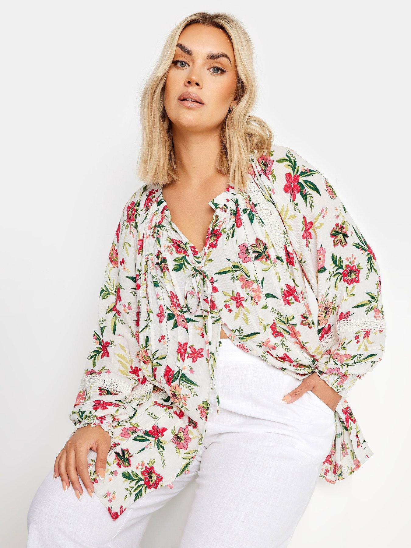 Yours Pleat Front Long Sleeve Gypsy Top - White | Very