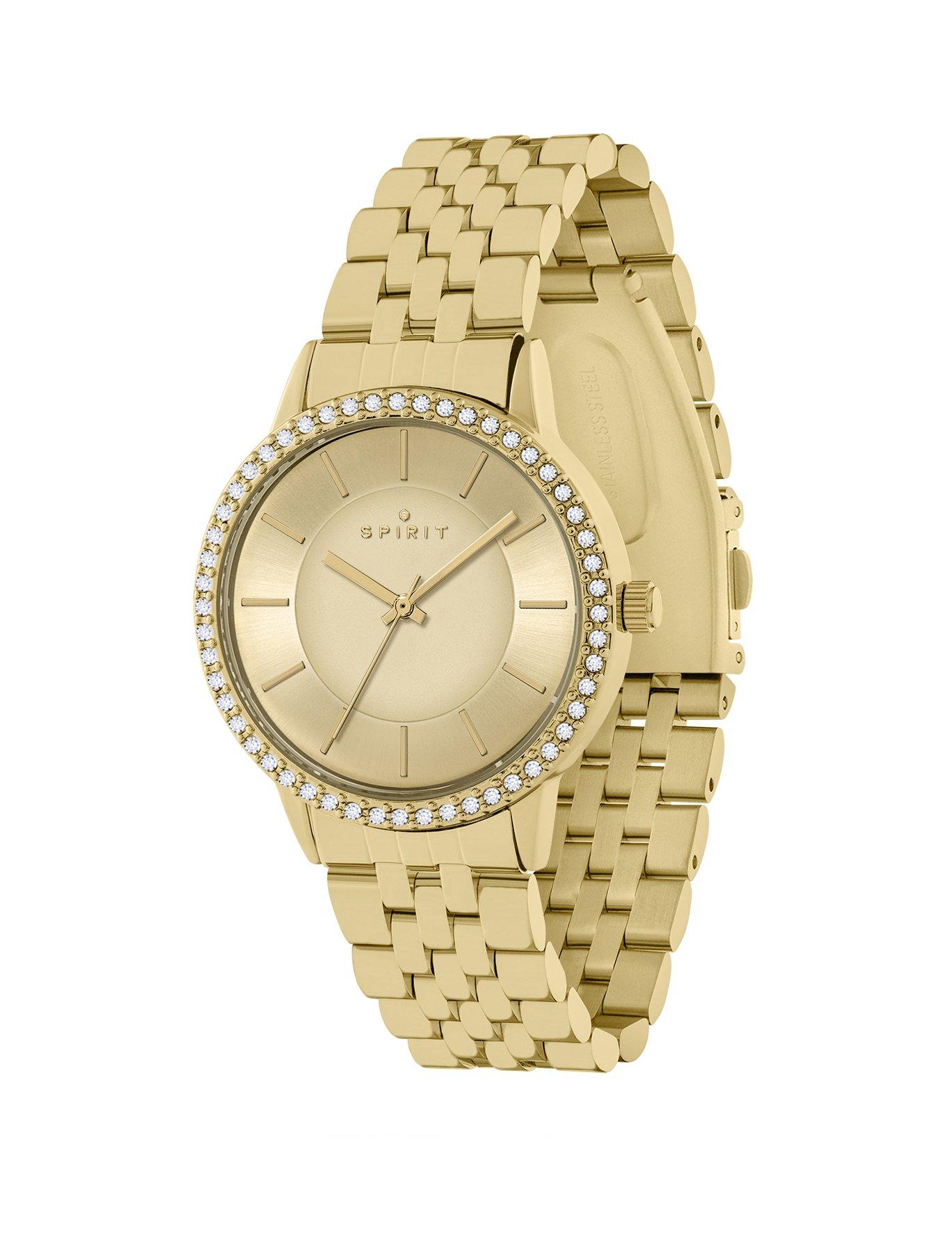 Spirit Ladies Polished Pale Gold Stone Set Bezel Bracelet Watch | Very