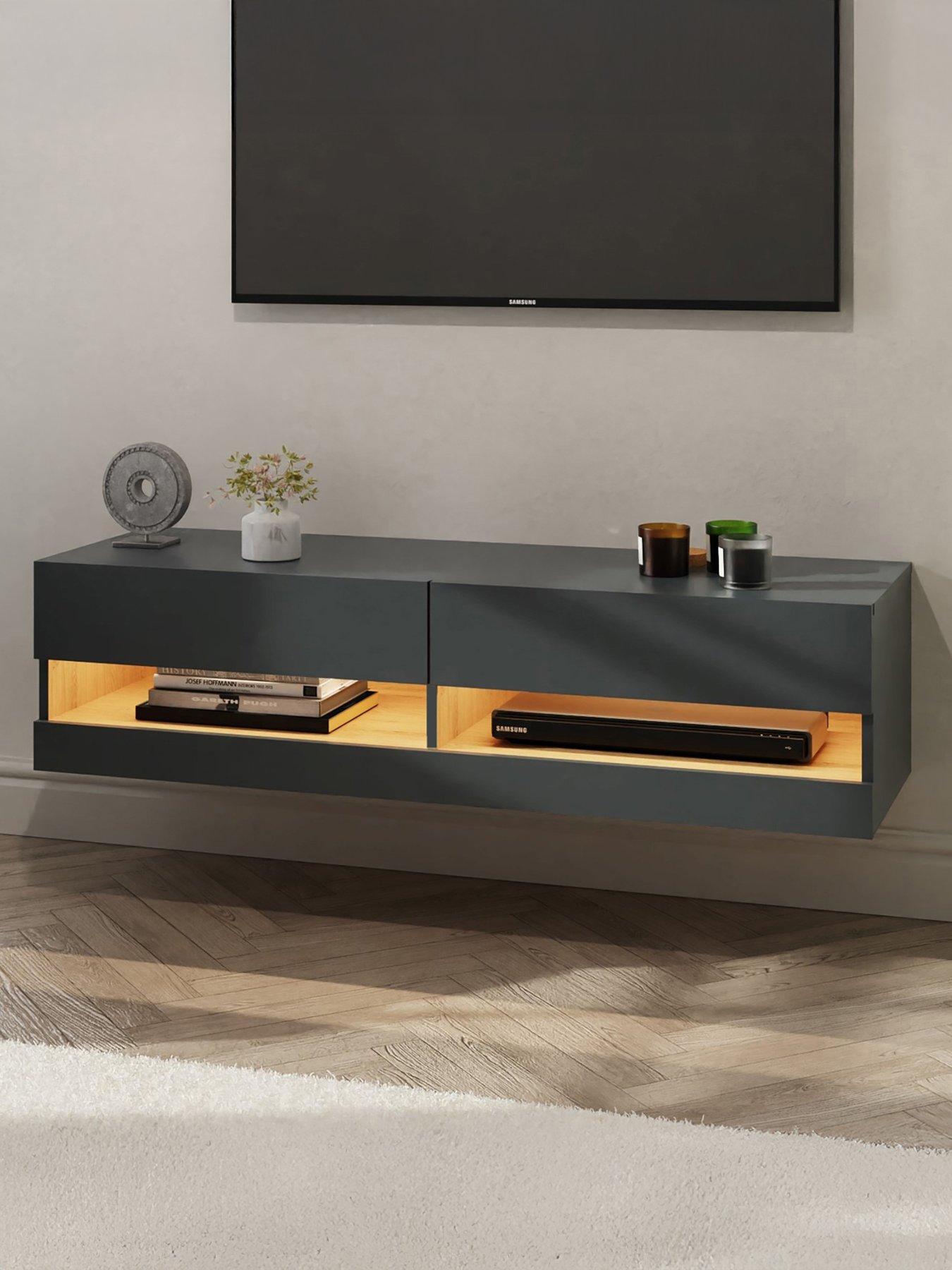 GFW Leon 120 cm Wall Mounted TV Unit with LED Lights - fits up to 50 ...