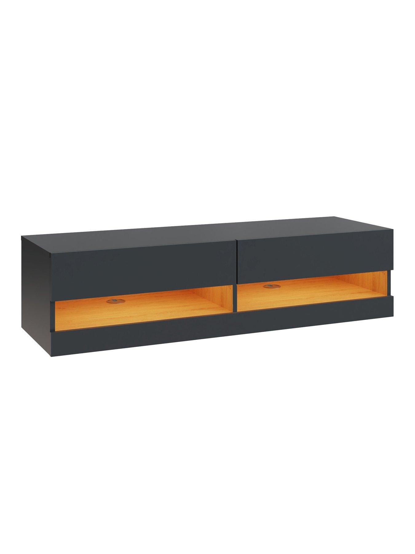 GFW Leon 120 cm Wall Mounted TV Unit with LED Lights - fits up to 50 ...