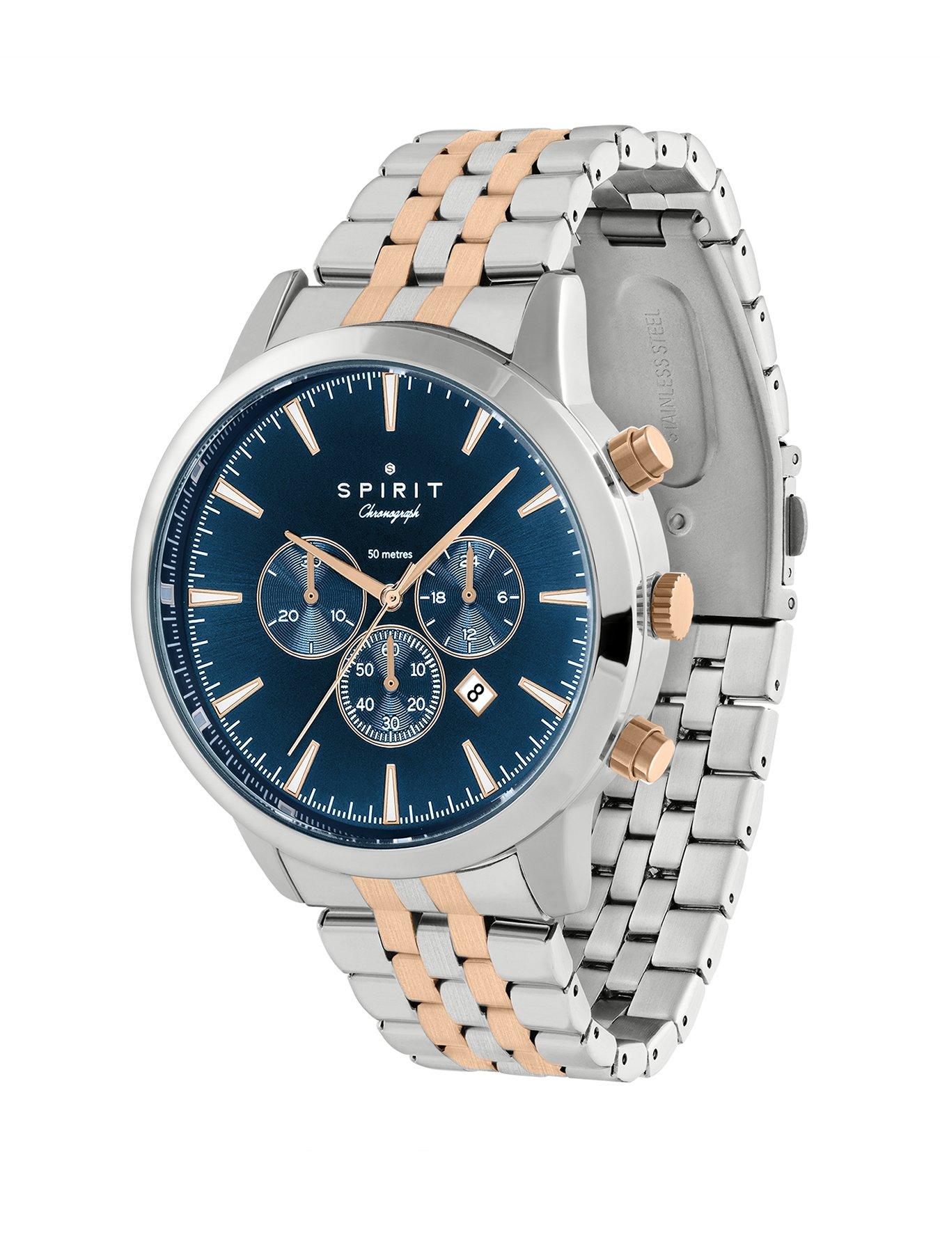 Spirit Gents Polished Silver & Rose Gold Chronograph Bracelet Watch | Very