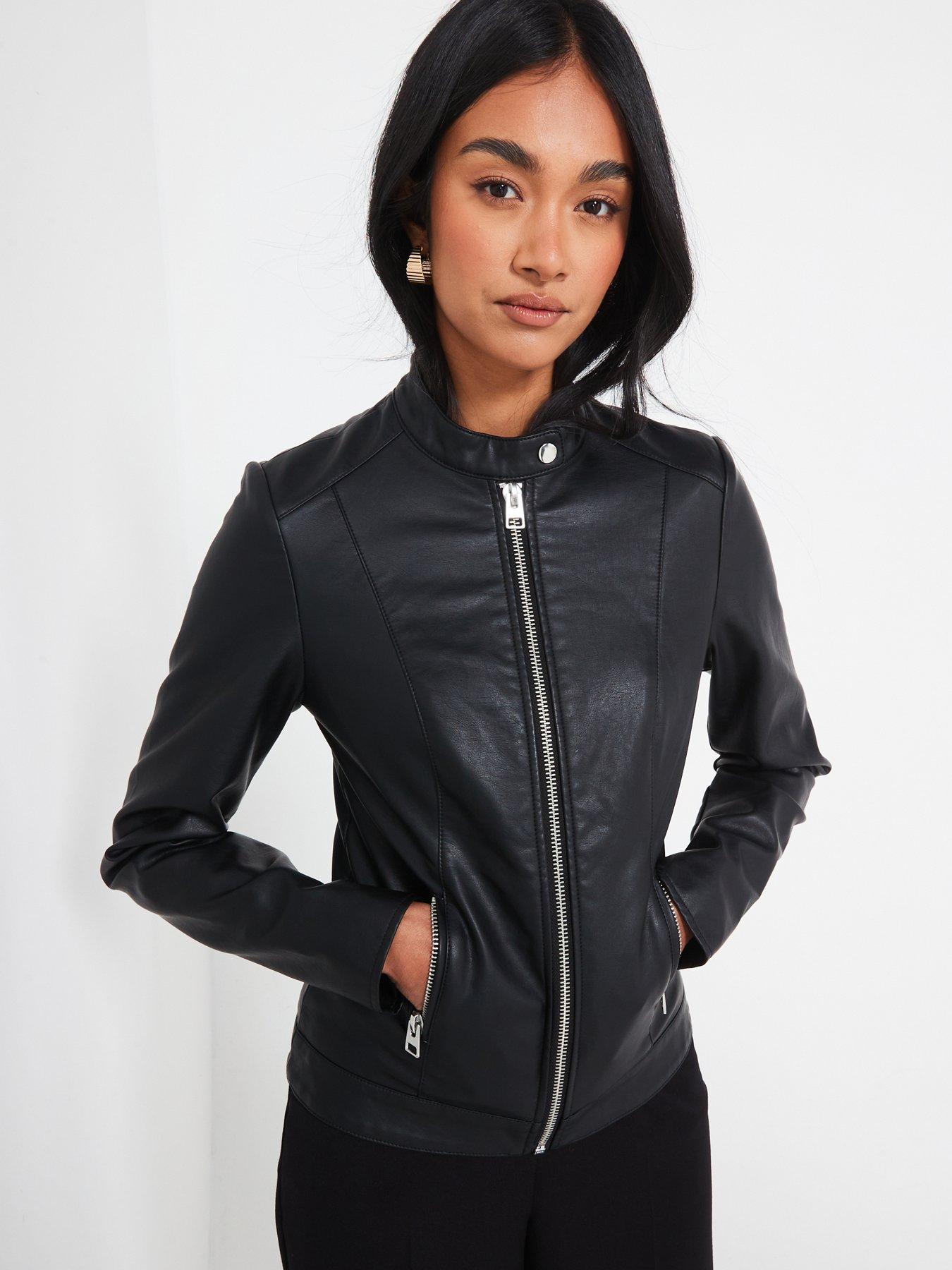 V by Very Faux Leather Moto Cross Jacket - Black | Very