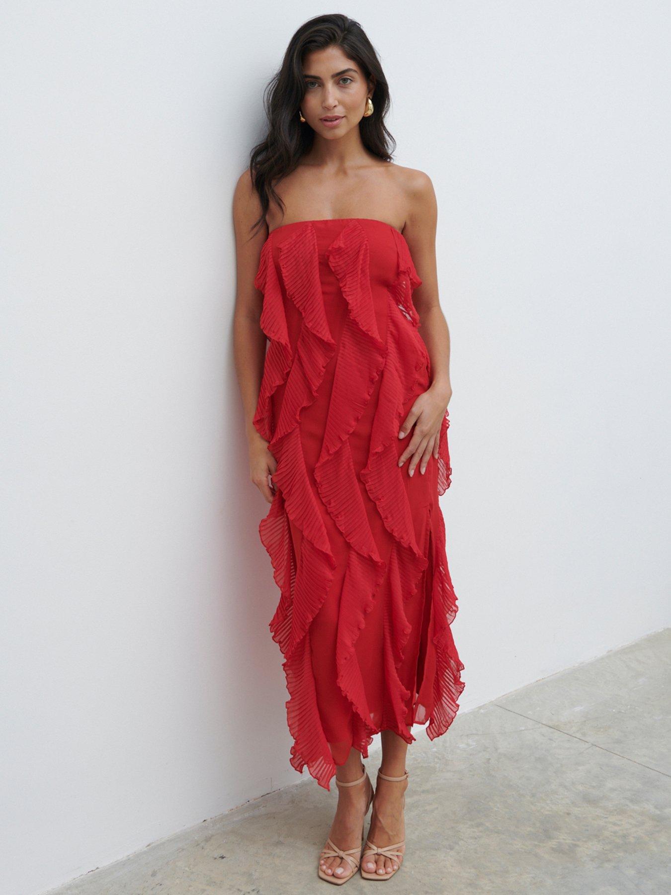 Pretty Lavish Perla Bandeau Ruffle Midaxi Dress - Red | Very
