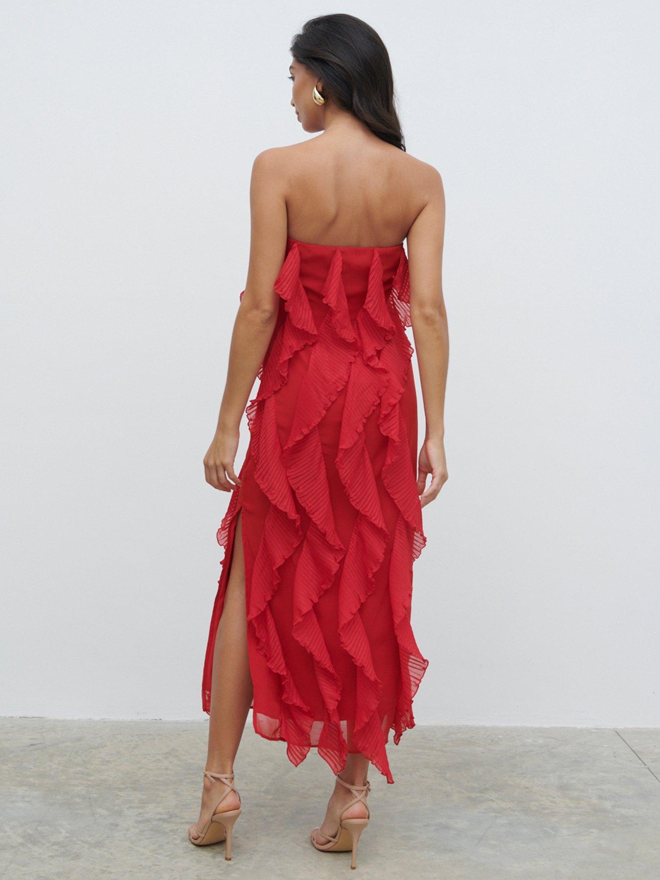 Pretty Lavish Perla Bandeau Ruffle Midaxi Dress - Red | Very
