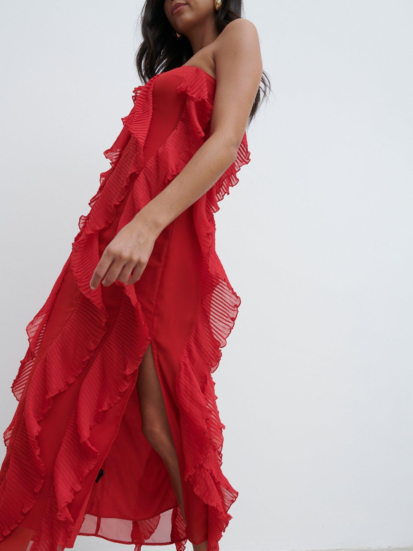 Pretty Lavish Perla Bandeau Ruffle Midaxi Dress - Red | Very