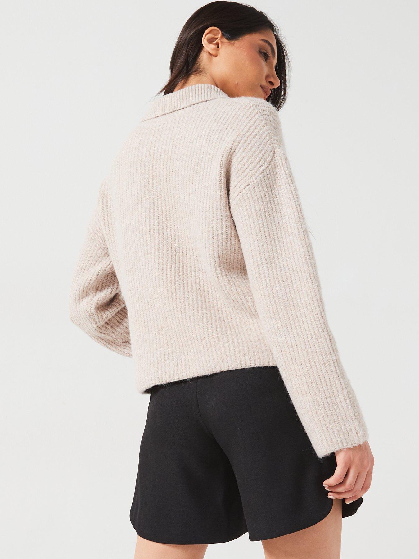 V by Very Ribbed Collared Cardigan - Beige | Very