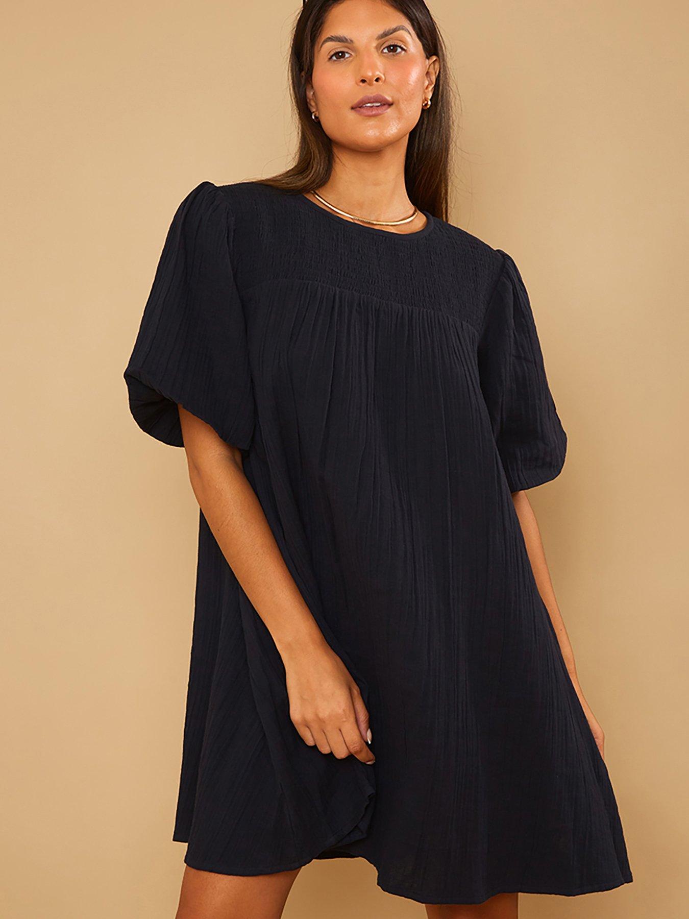 In The Style Stacey Solomon Black Puff Sleeve Smock Mini Dress | Very