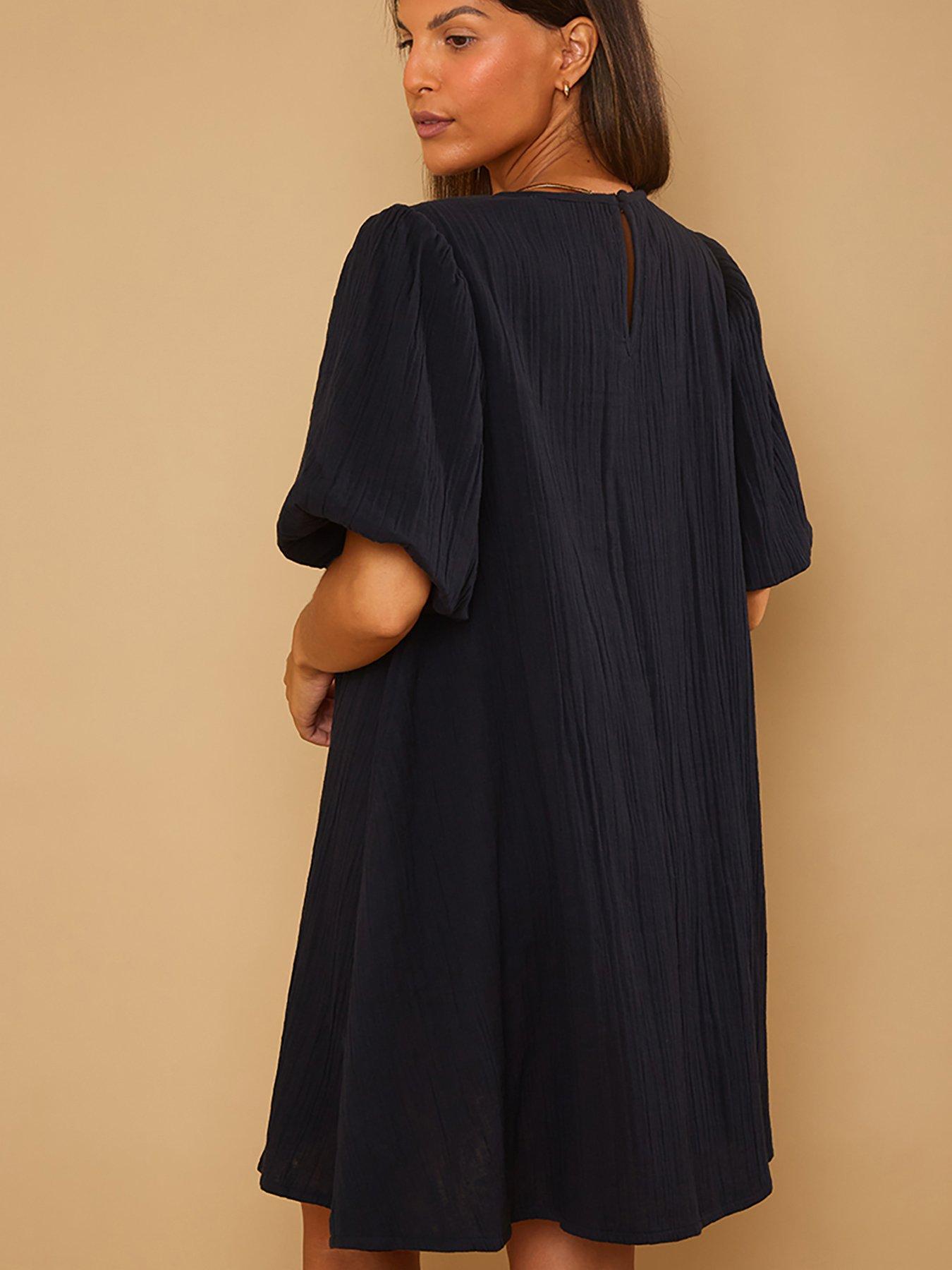 In The Style Stacey Solomon Black Puff Sleeve Smock Mini Dress | Very