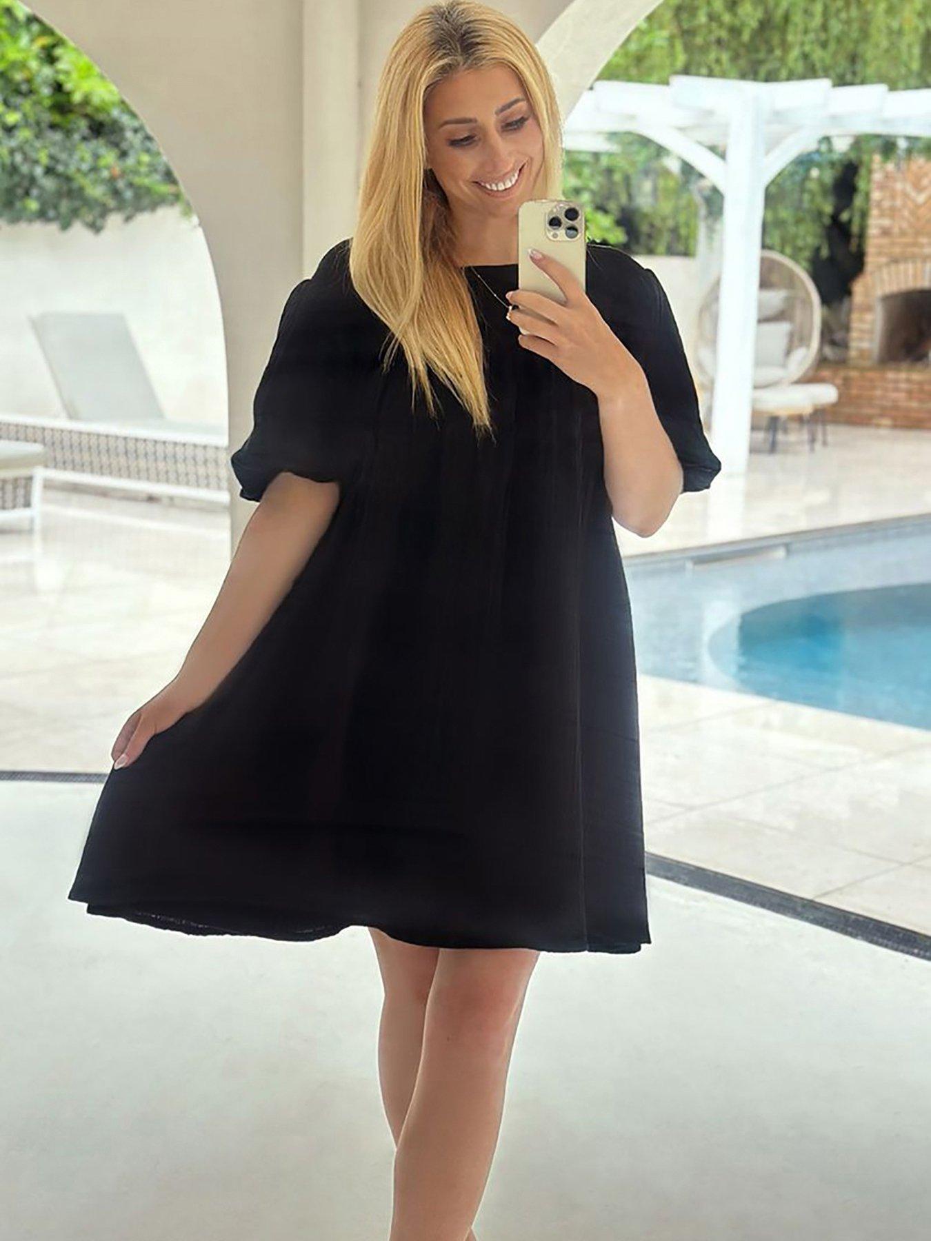 In The Style Stacey Solomon Black Puff Sleeve Smock Mini Dress | Very