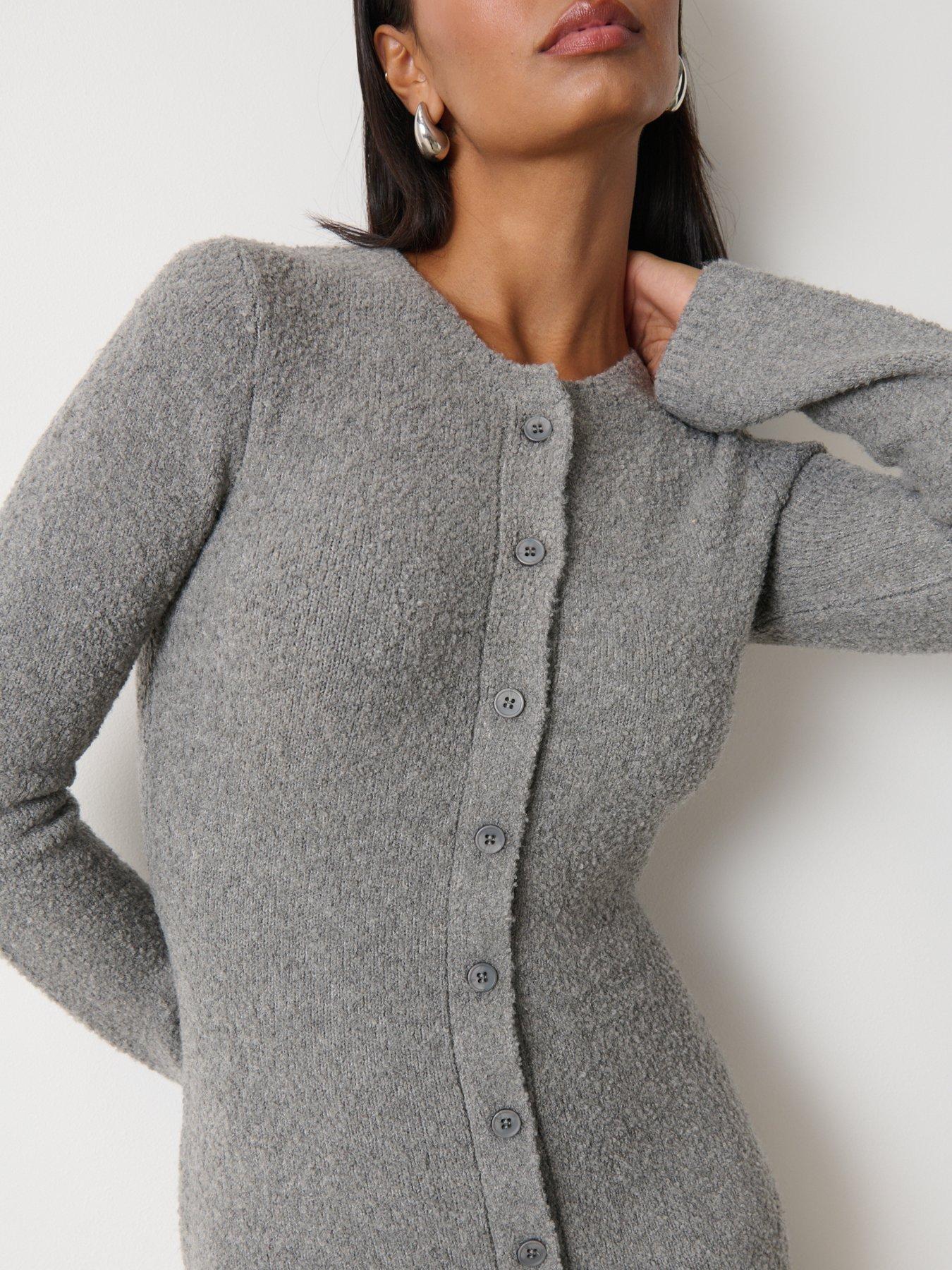 Pretty Lavish Aida Mini Button Down Knit Dress - Charcoal Grey | Very