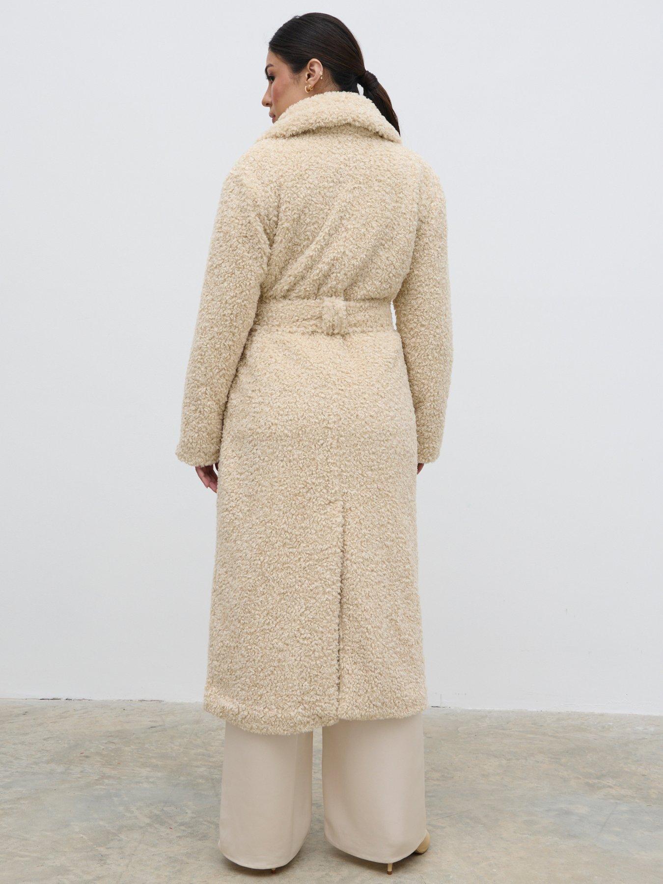 Pretty Lavish Mahli Shaggy Texture Robe Coat- Beige | Very