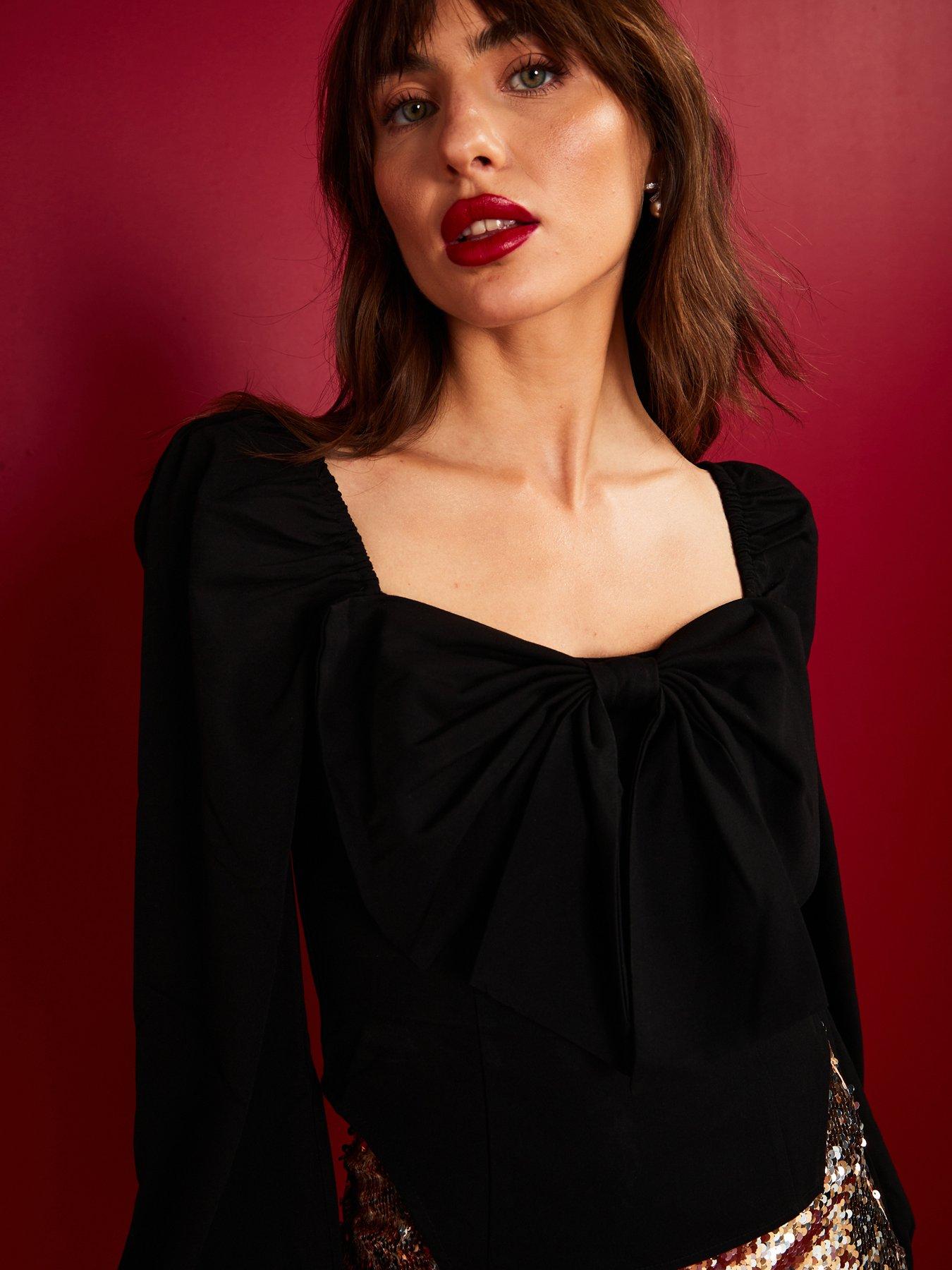 Pretty Lavish Jemima Exaggerated Bow Top - Black | Very