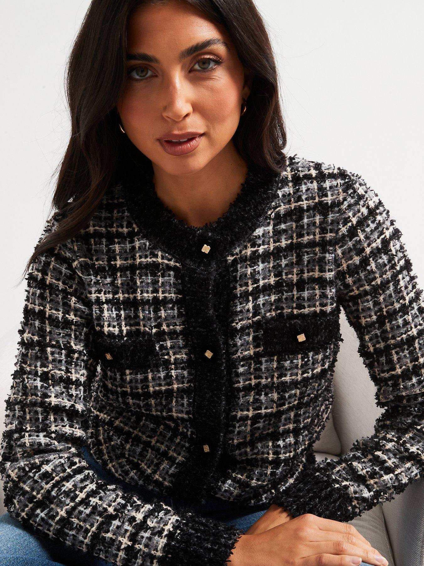 V by Very Round Neck Textured Trophy Jacket with Wool - Black | Very