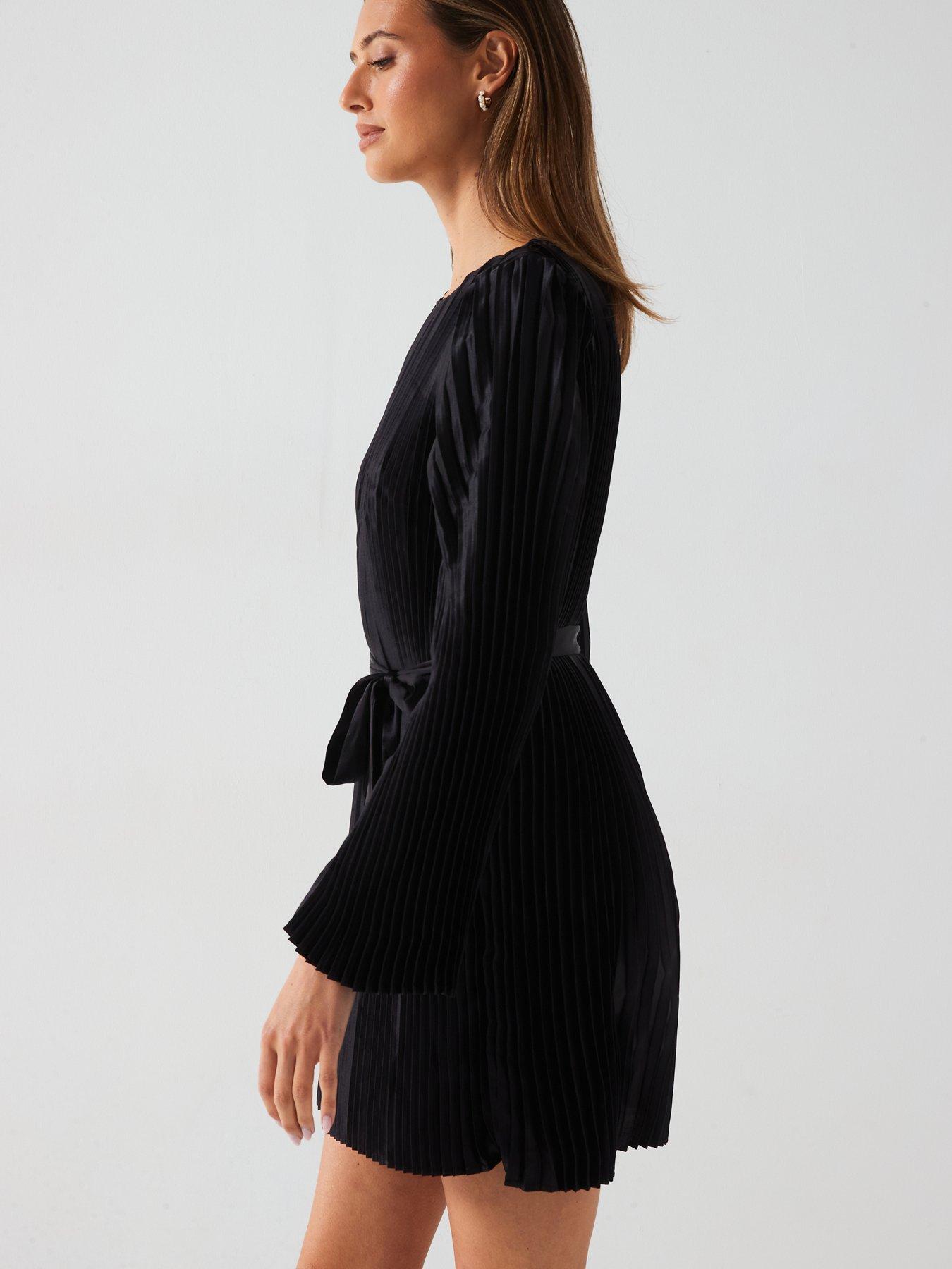 V by Very Pleated Belted Mini Dress - Black | Very