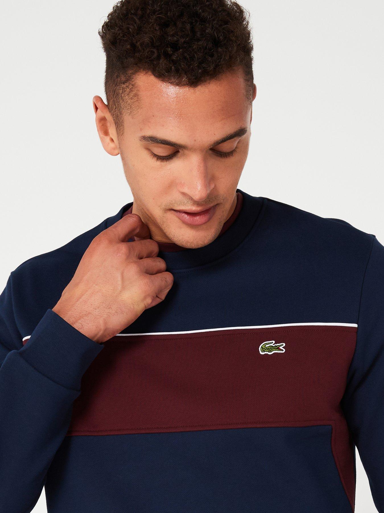 Lacoste Unbrushed Fleece Colorblock Crew Sweat Top - Navy | Very