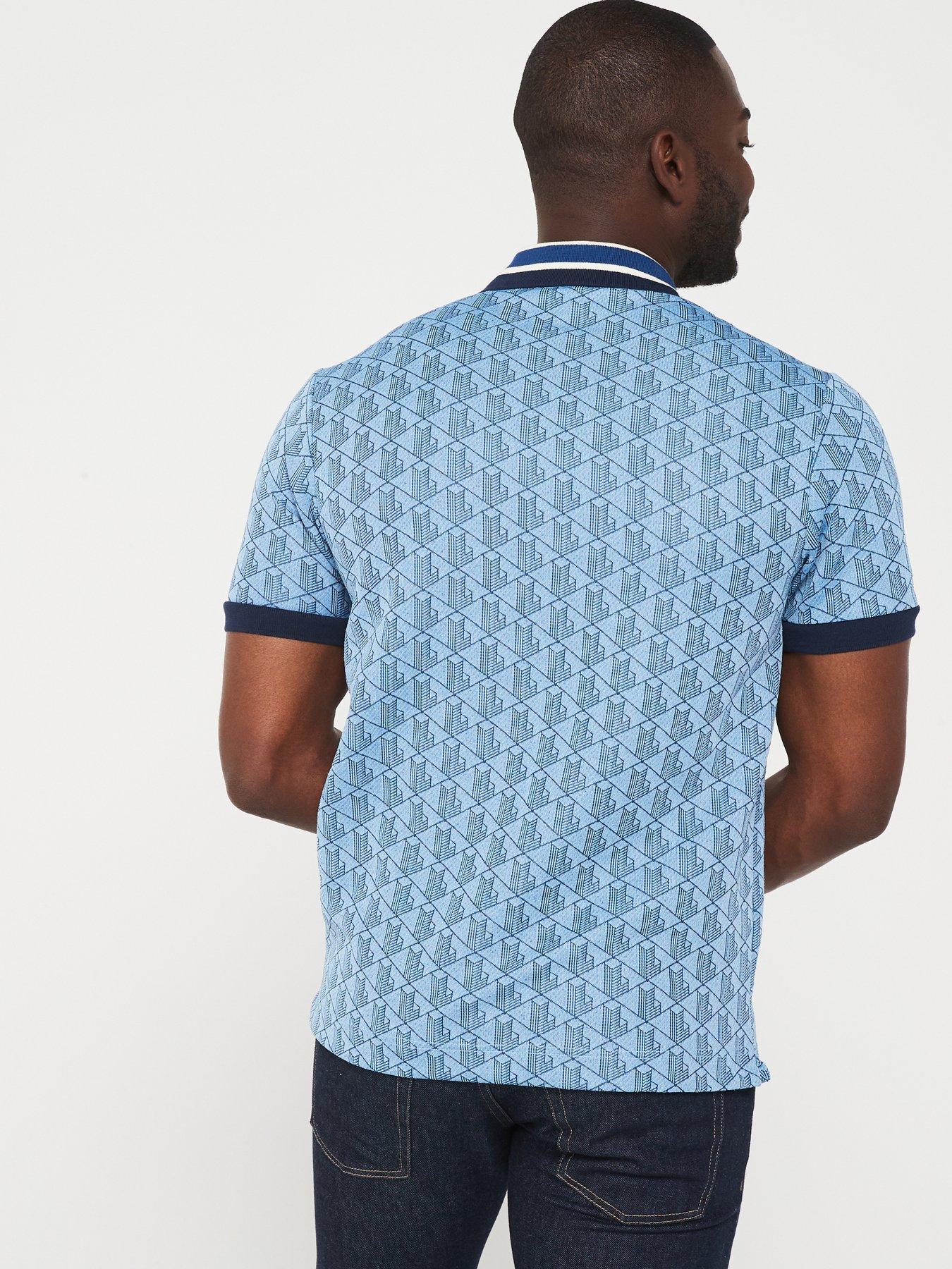 Lacoste Classic Fit Contrast Collar Monogram Polo Shirt - Blue | Very