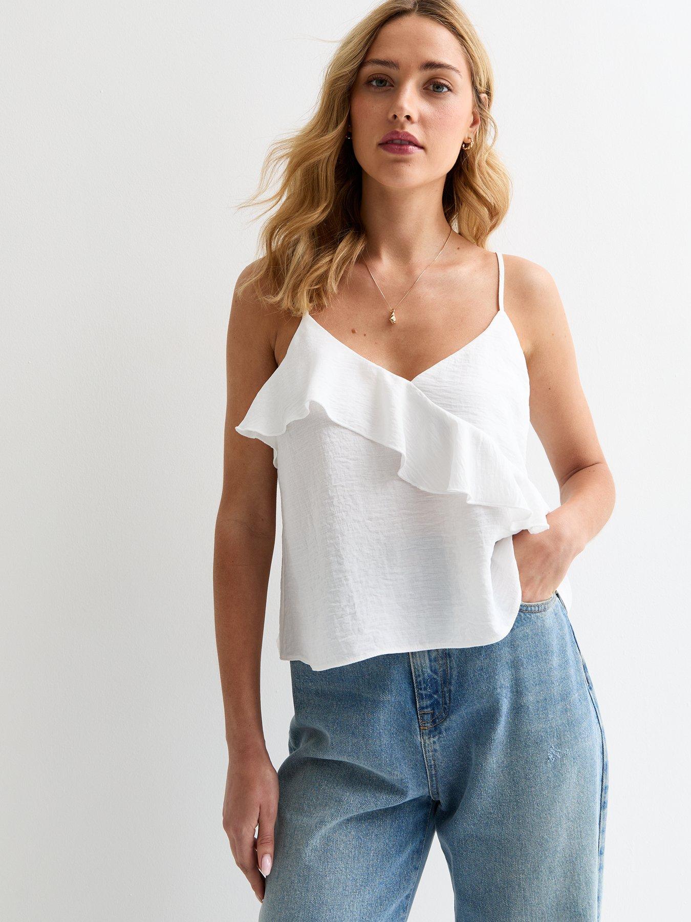 New Look Off White Ruffle Trim V-neck Cami Top | Very