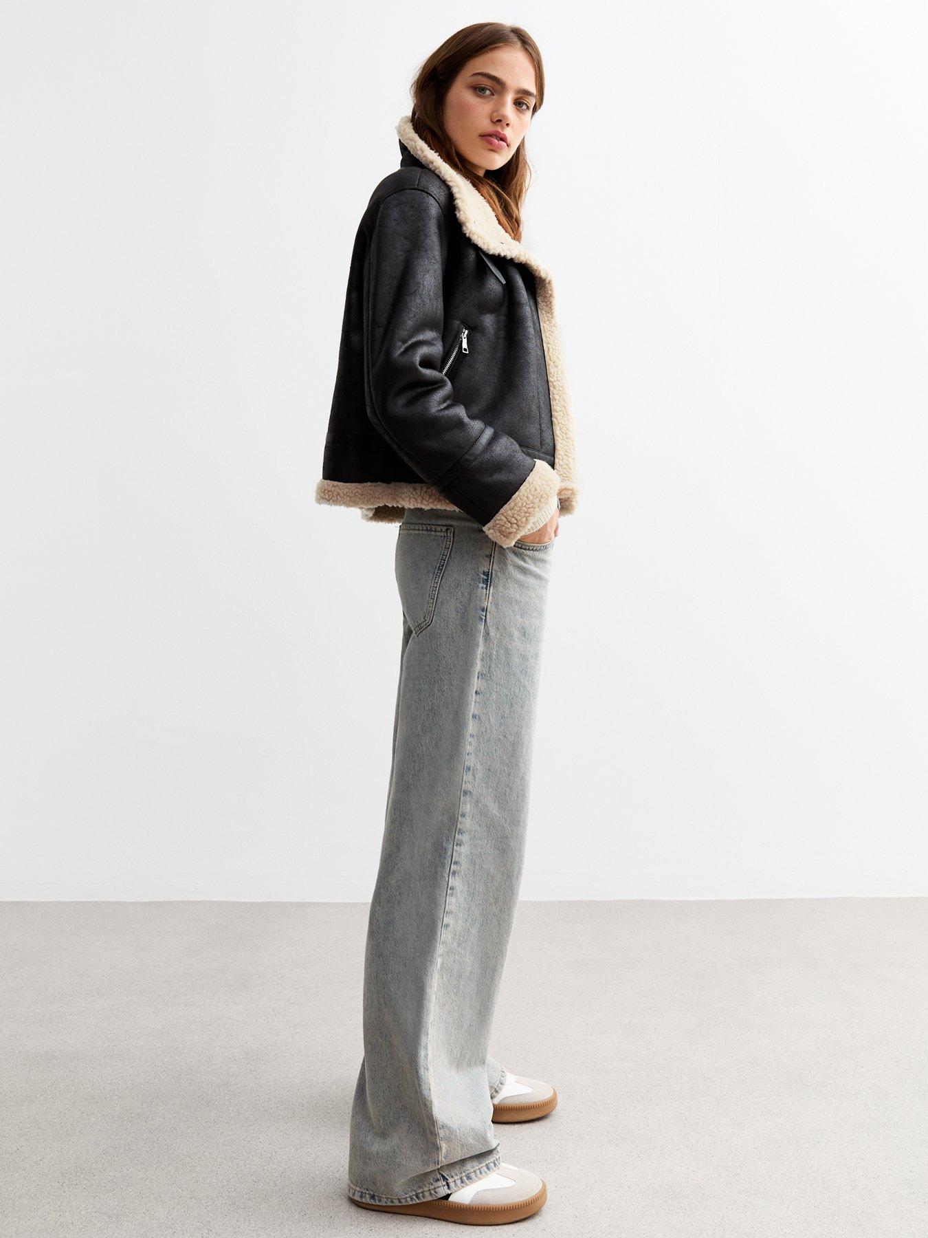 New Look Faux Leather Cropped Aviator Jacket - Black | Very