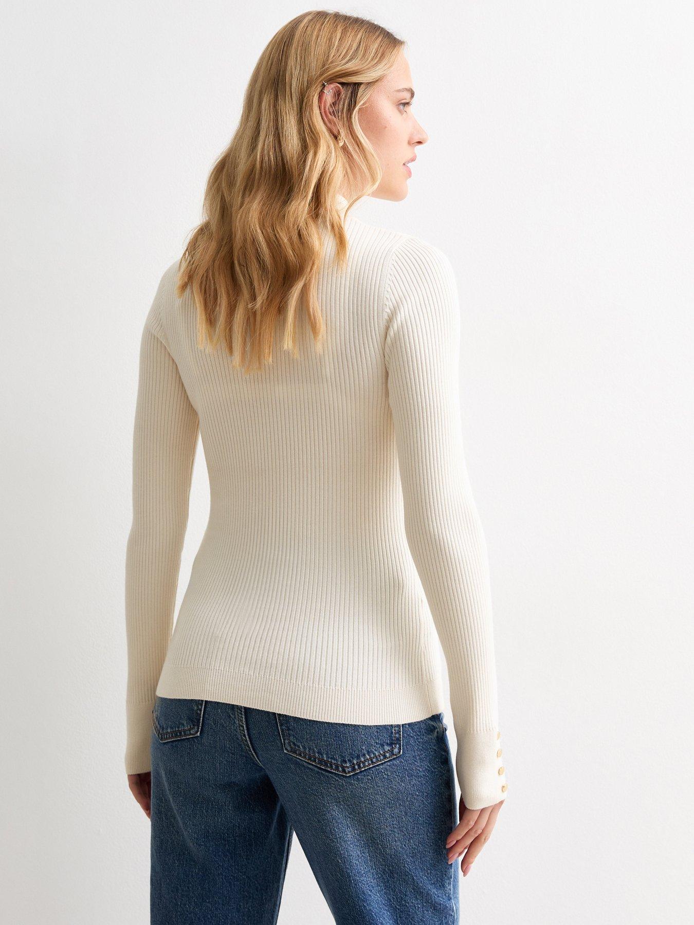 New Look Ribbed Buttoned Cuff Jumper - Off White | Very