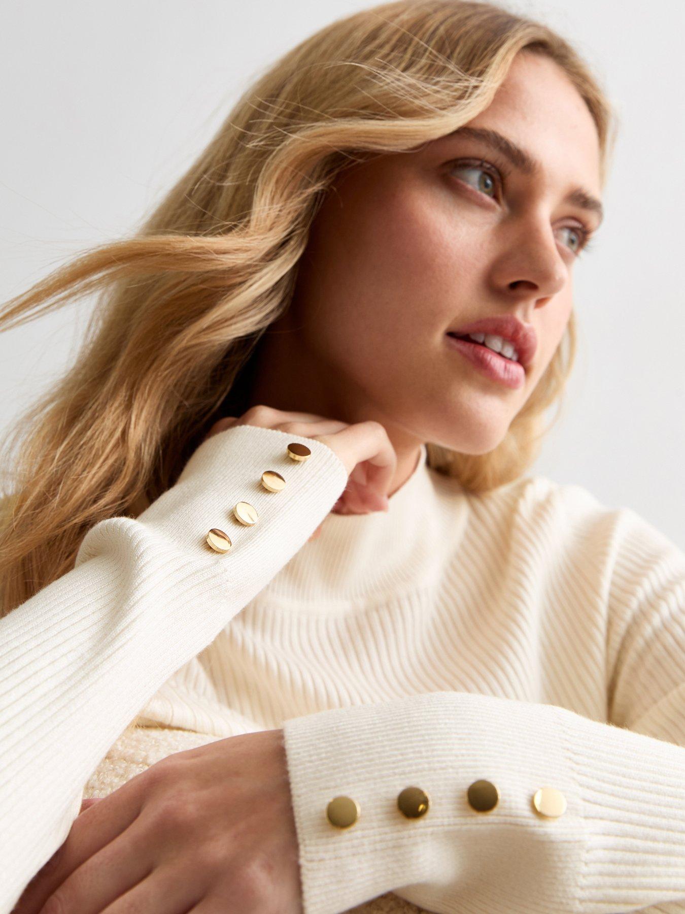 New Look Ribbed Buttoned Cuff Jumper - Off White | Very