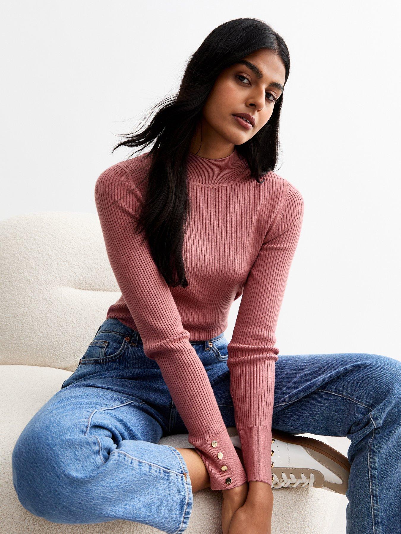 New Look Ribbed Buttoned Cuff Jumper - Pink | Very