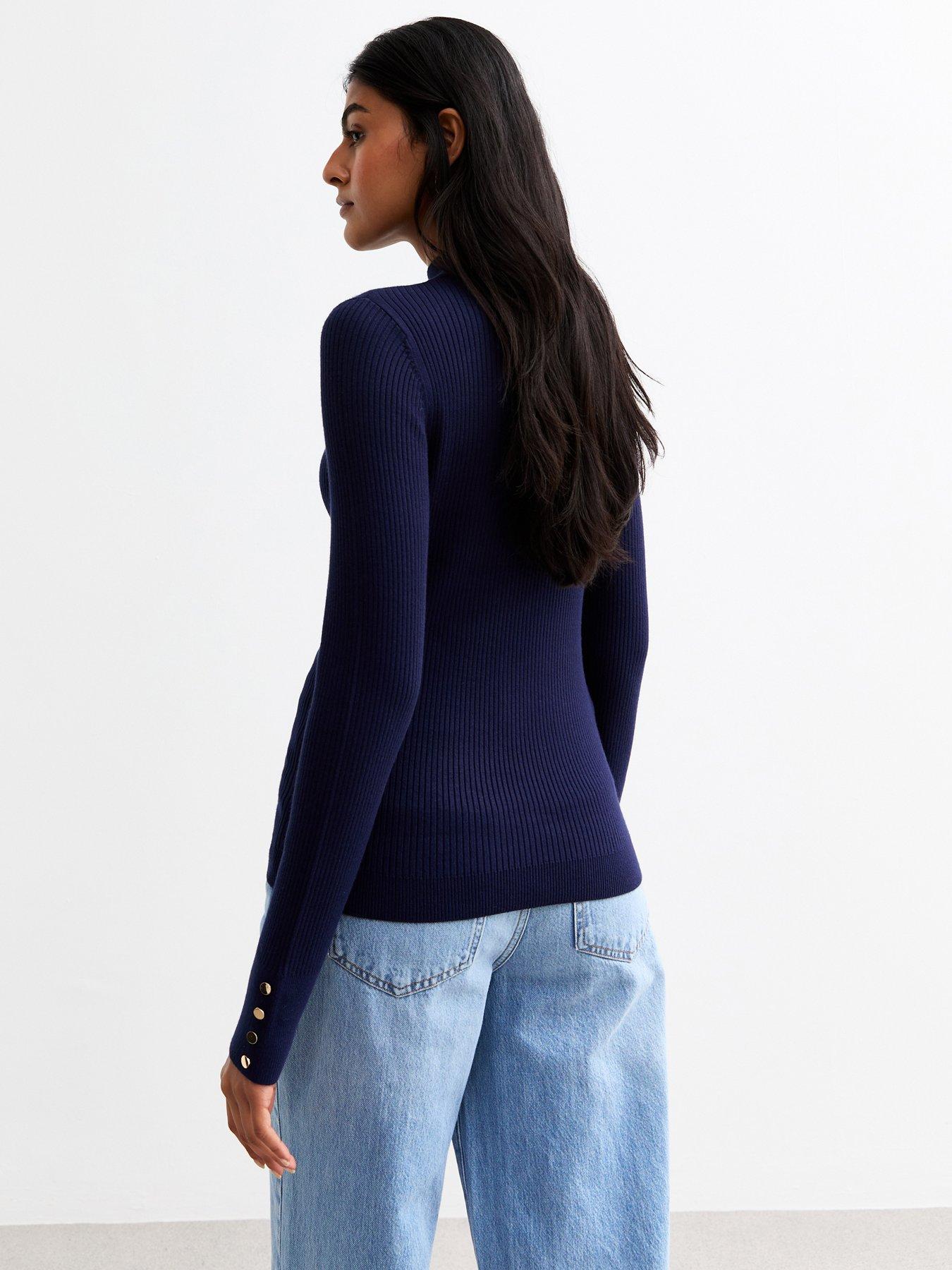 New Look Ribbed Buttoned Cuff Jumper - Navy | Very