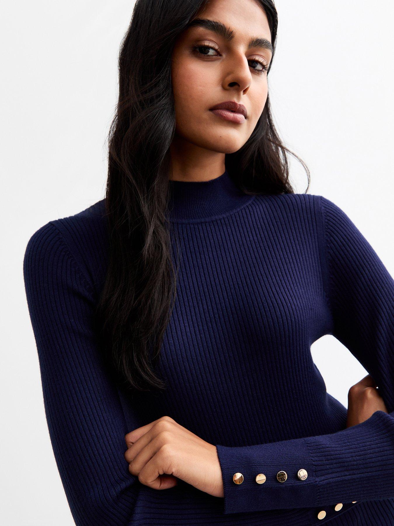 New Look Ribbed Buttoned Cuff Jumper - Navy | Very