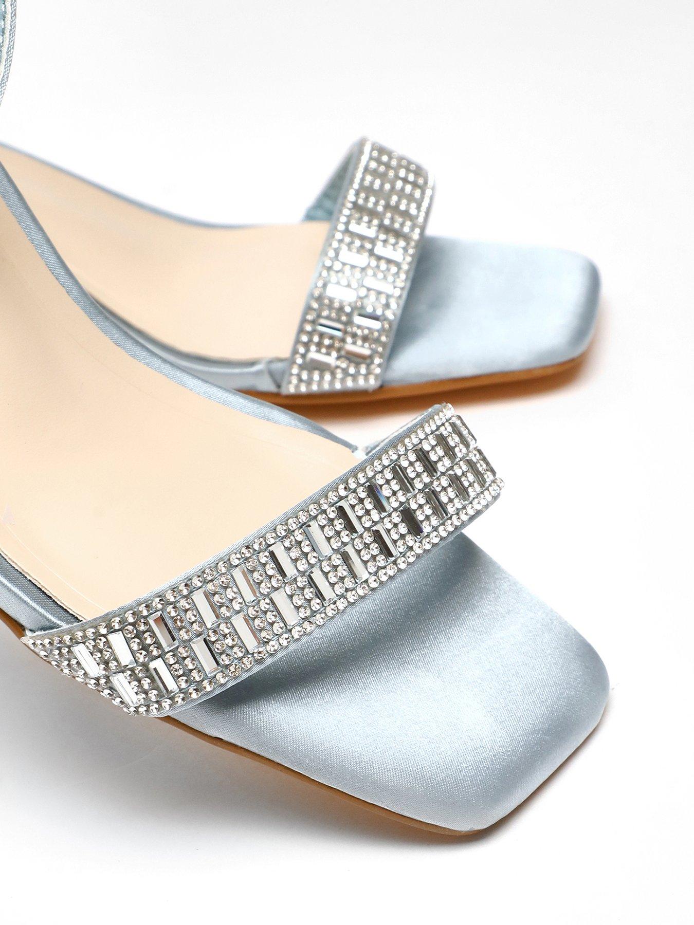 Quiz Wide Fit Light Blue Satin Low Block Heel Sandals | Very