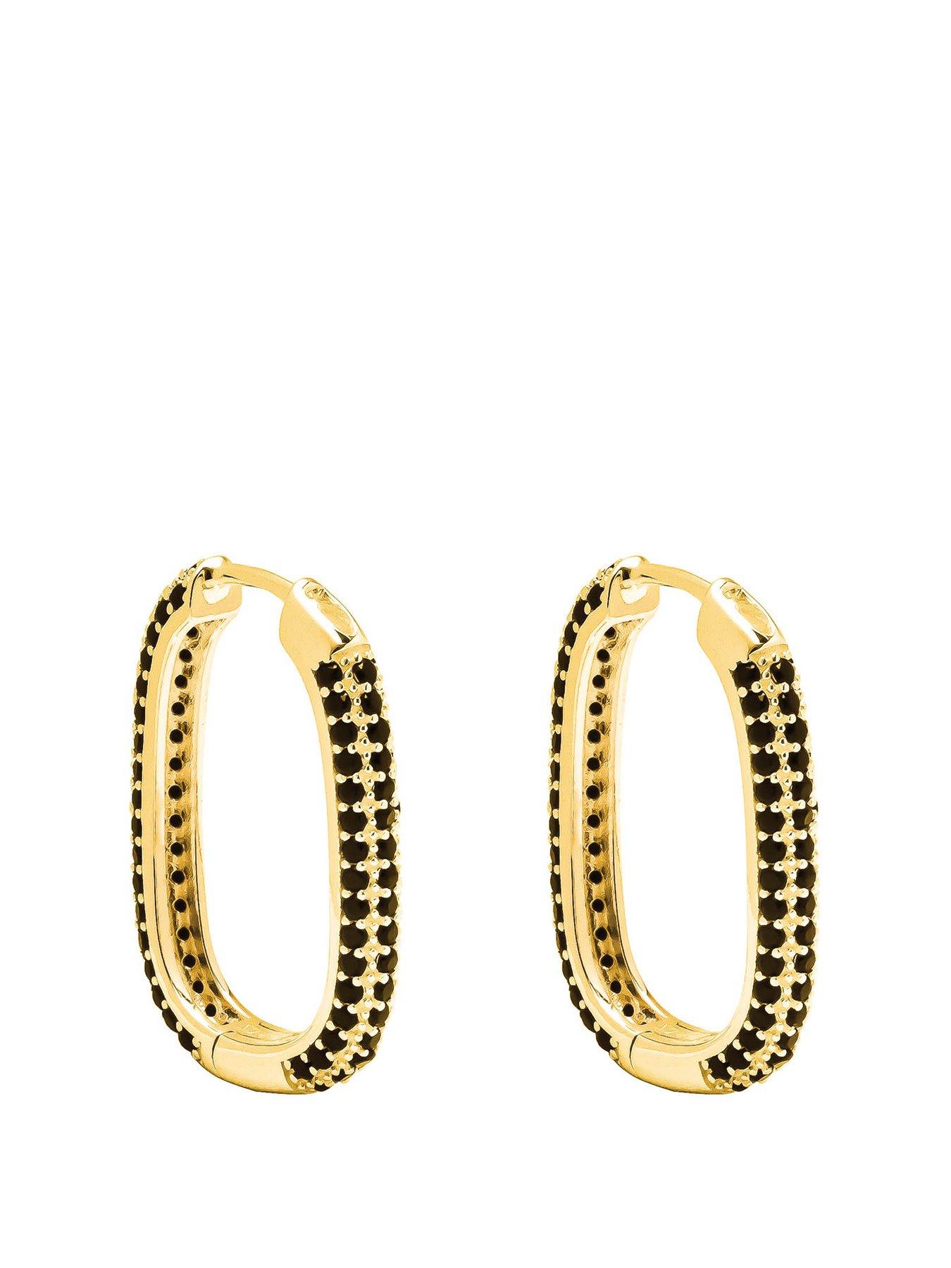 The Love Collection 18ct Gold Plated Micro Set Black CZ Rectangular ...