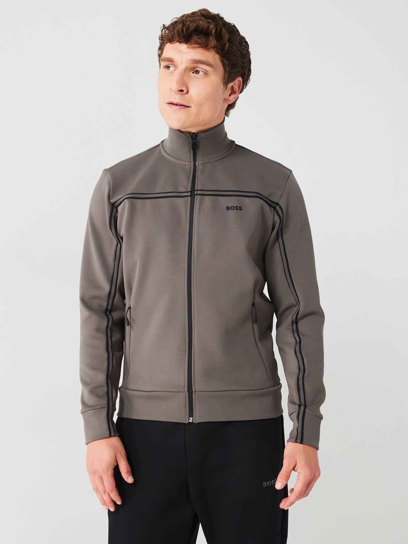 BOSS Skaz 1 Regular Fit Tape Zip Through Track Top - Grey | Very