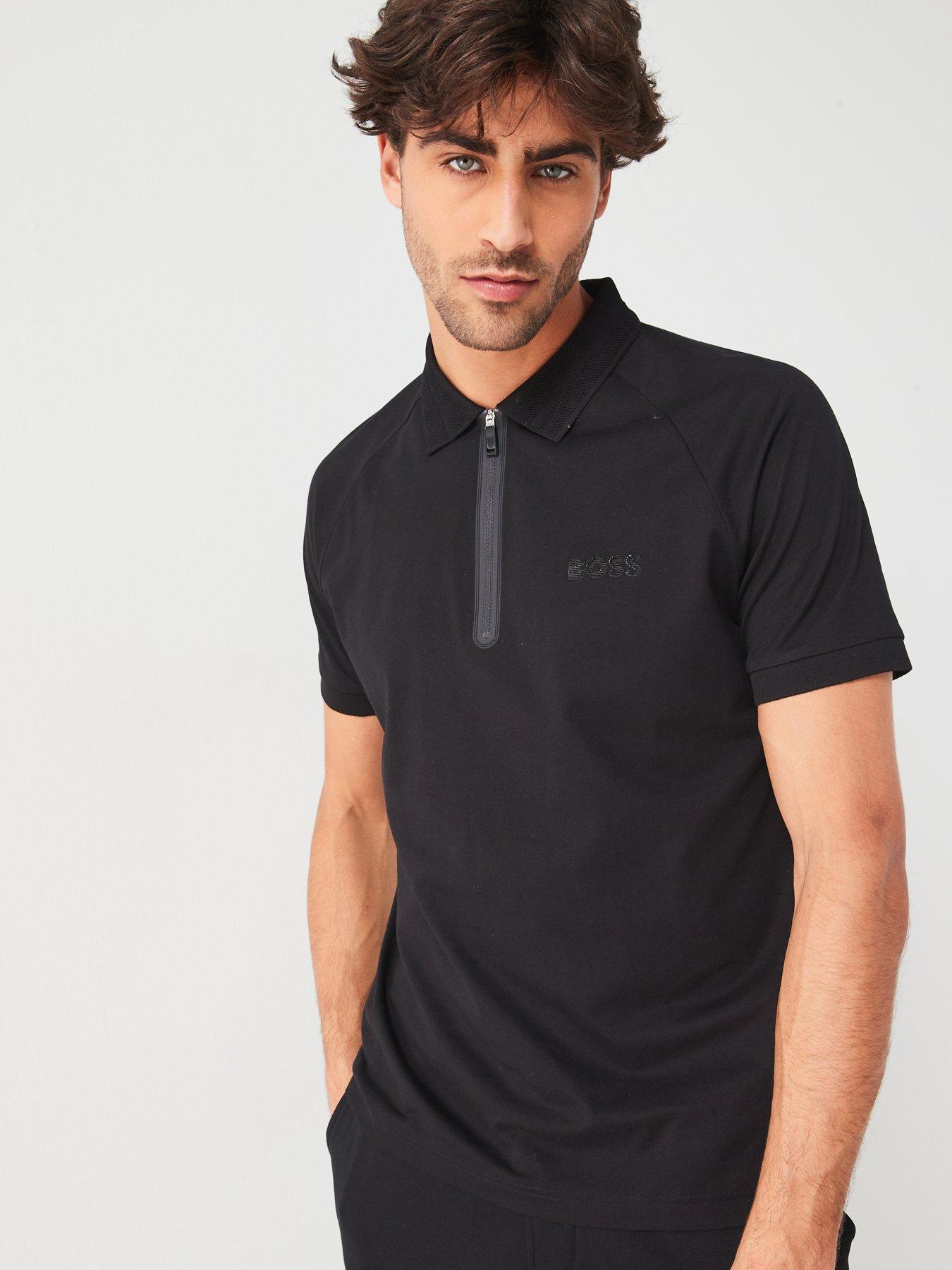 BOSS Philix Mirror Regular Fit Zip Polo Shirt - Black | Very