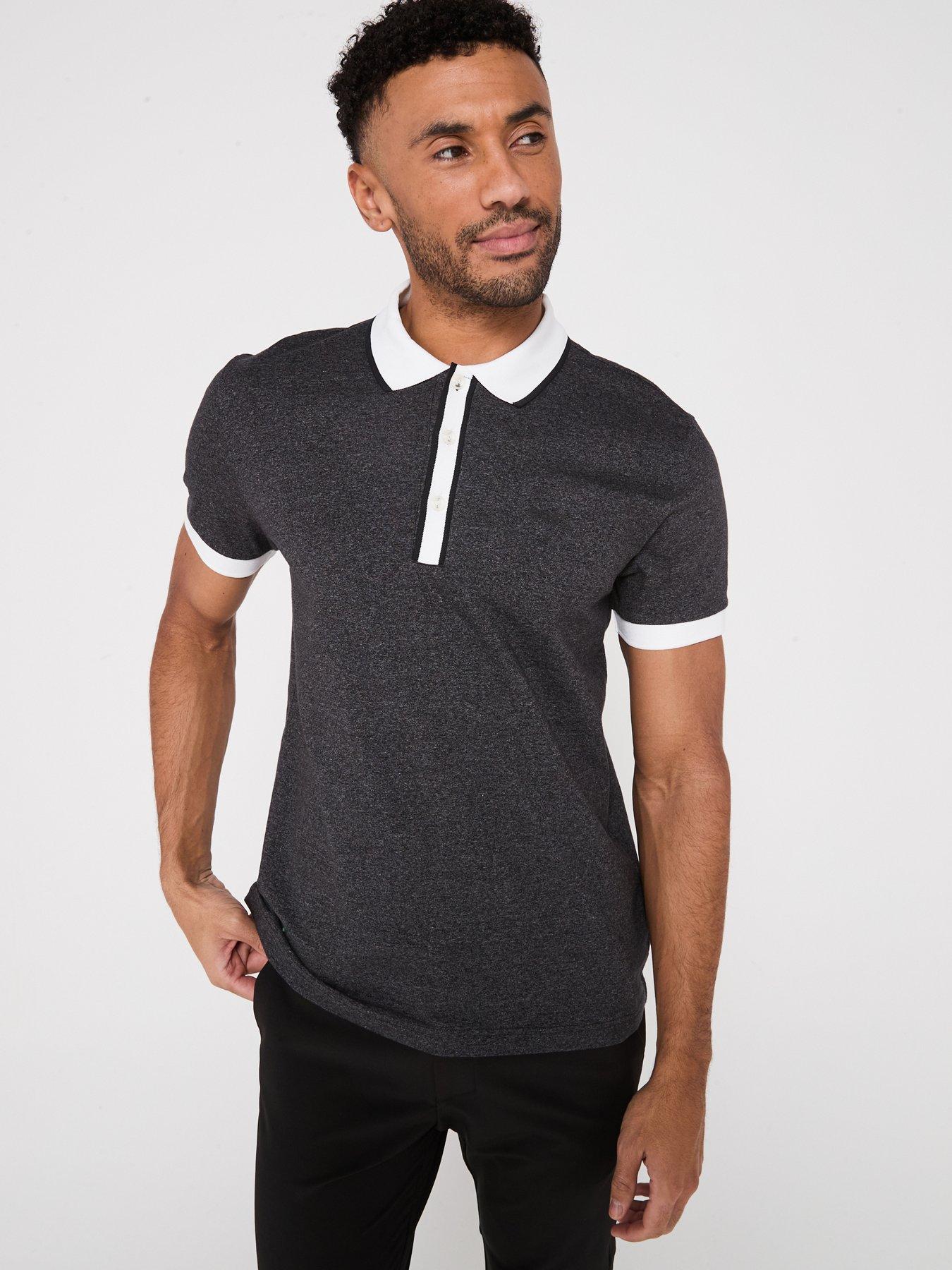 BOSS Paddy 4 Regular Fit Contrast Placket Polo Shirt - Grey/White | Very