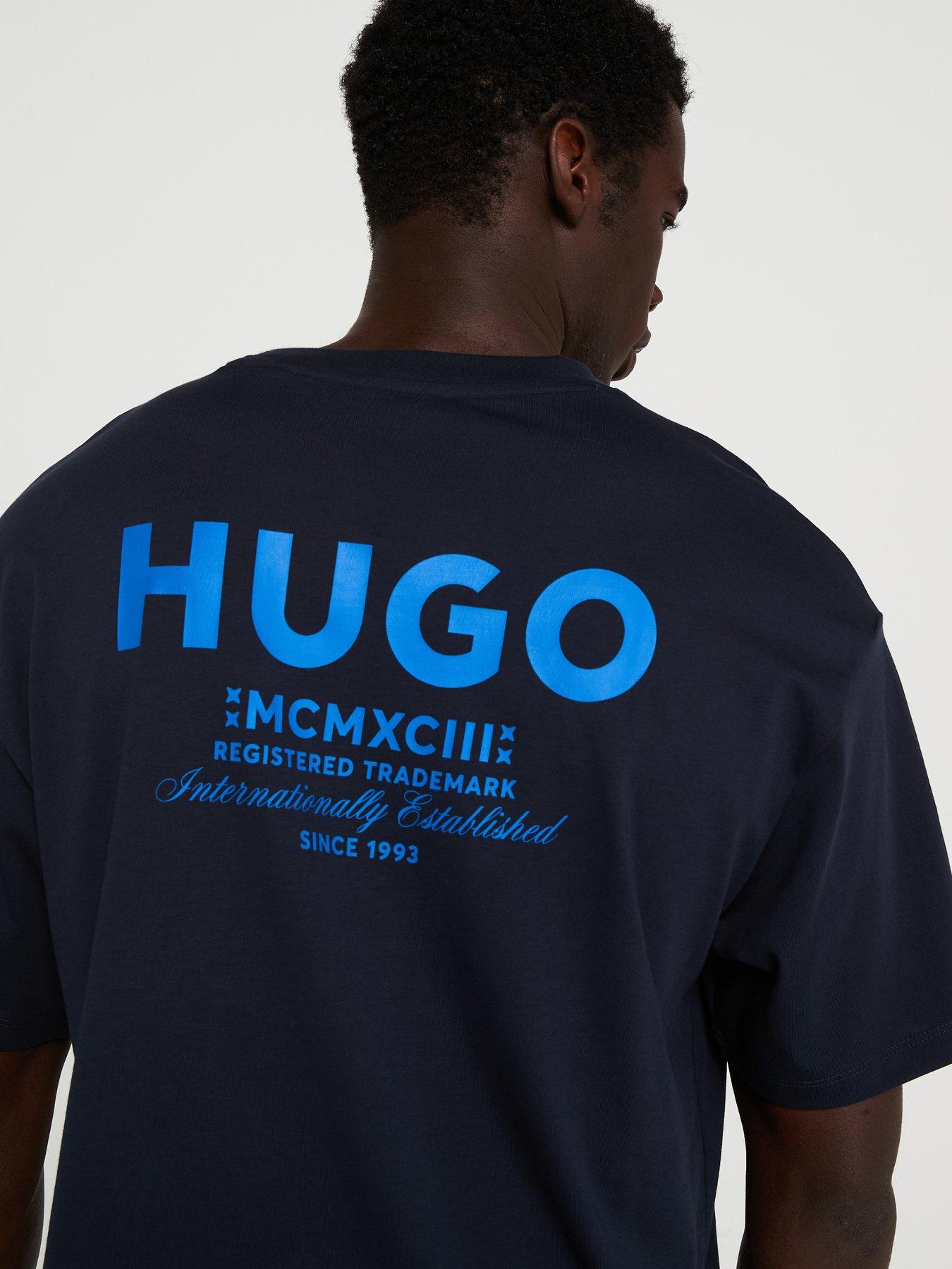 HUGO Blue Nalono Loose Fit International Logo T Shirt Dark Blue Very