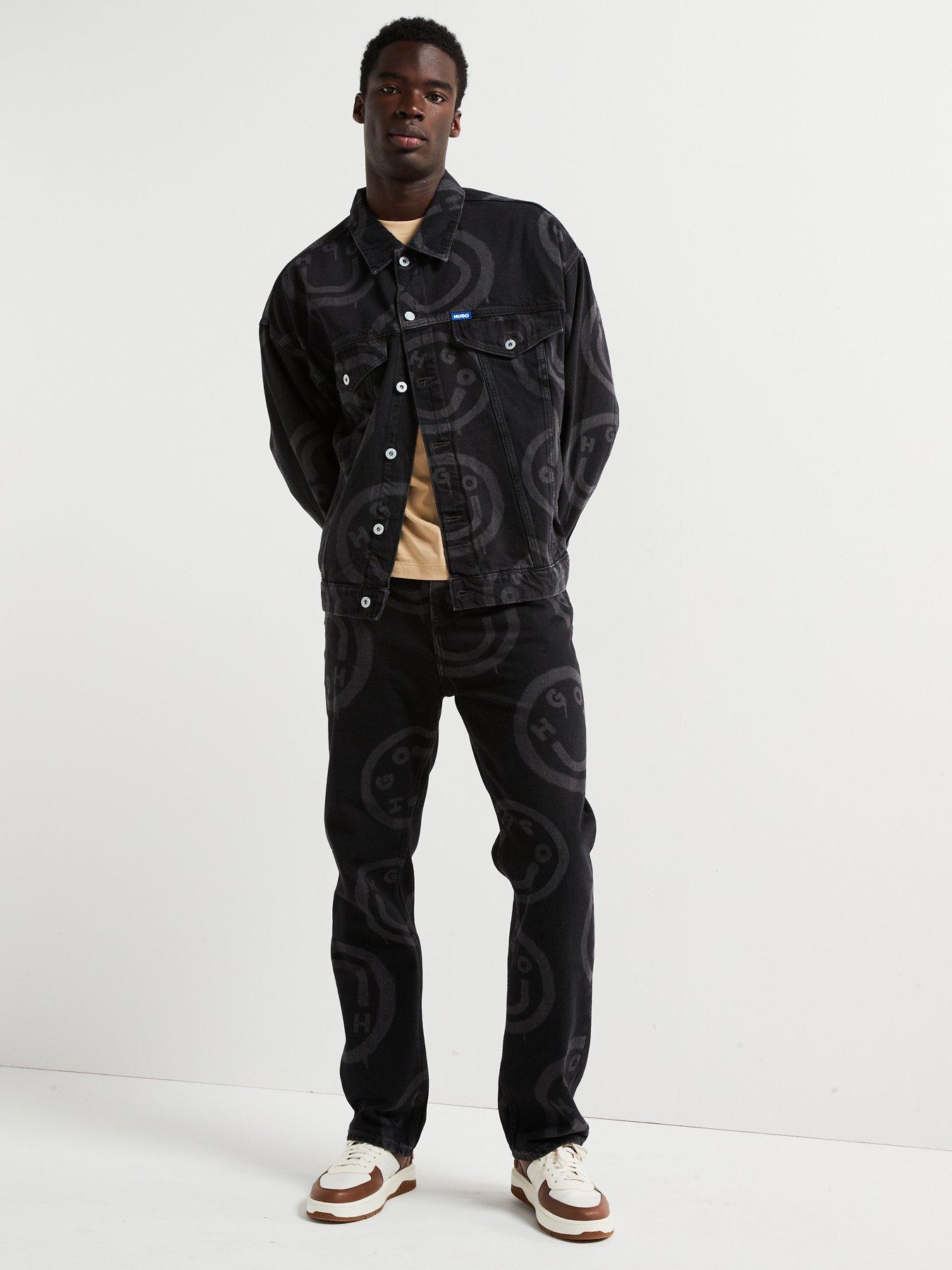 HUGO BLUE Wes Relaxed Fit Smiley Print Denim Jacket-Black | Very