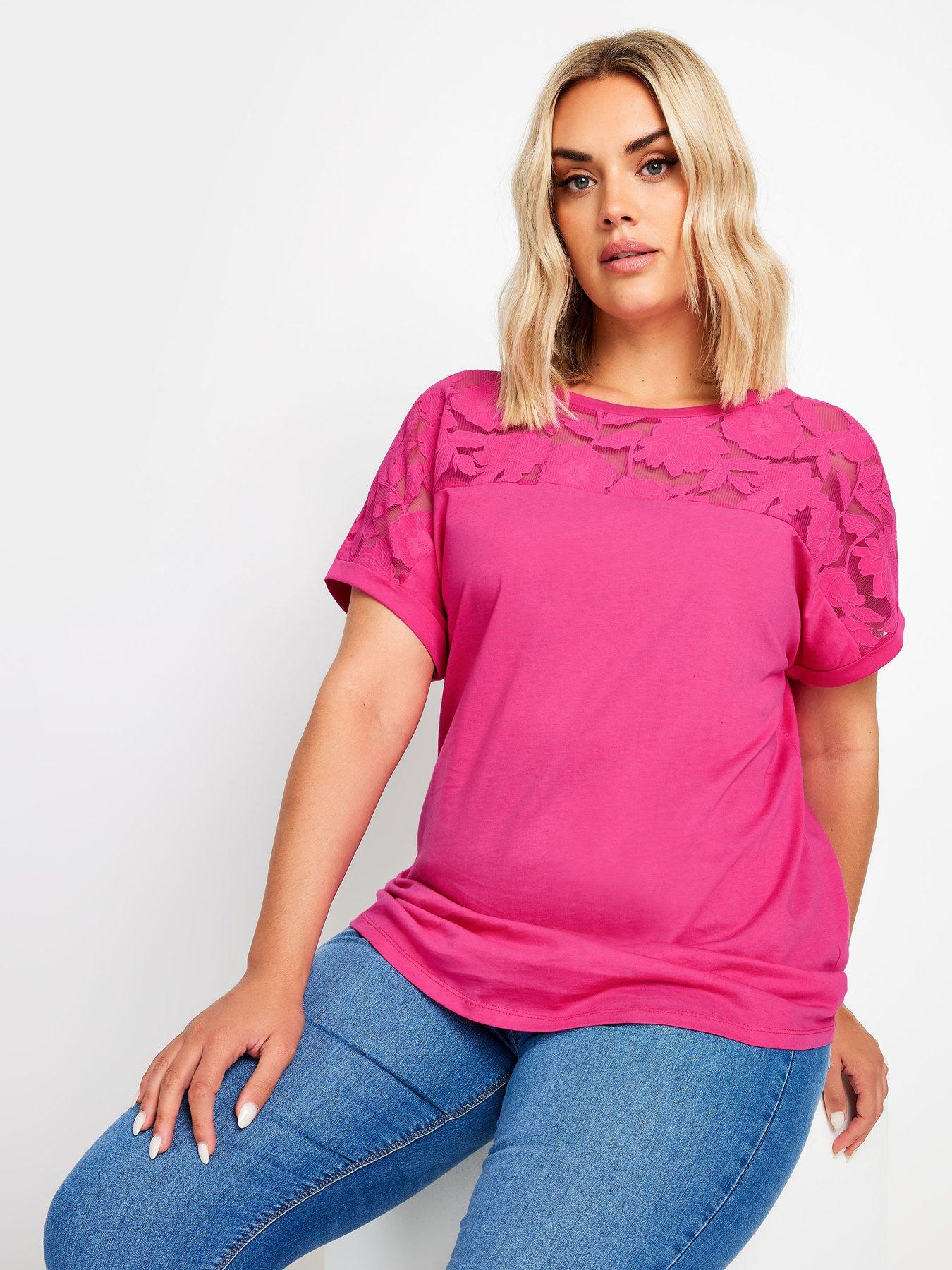 Yours Mesh Burnout T-Shirt - Pink | Very